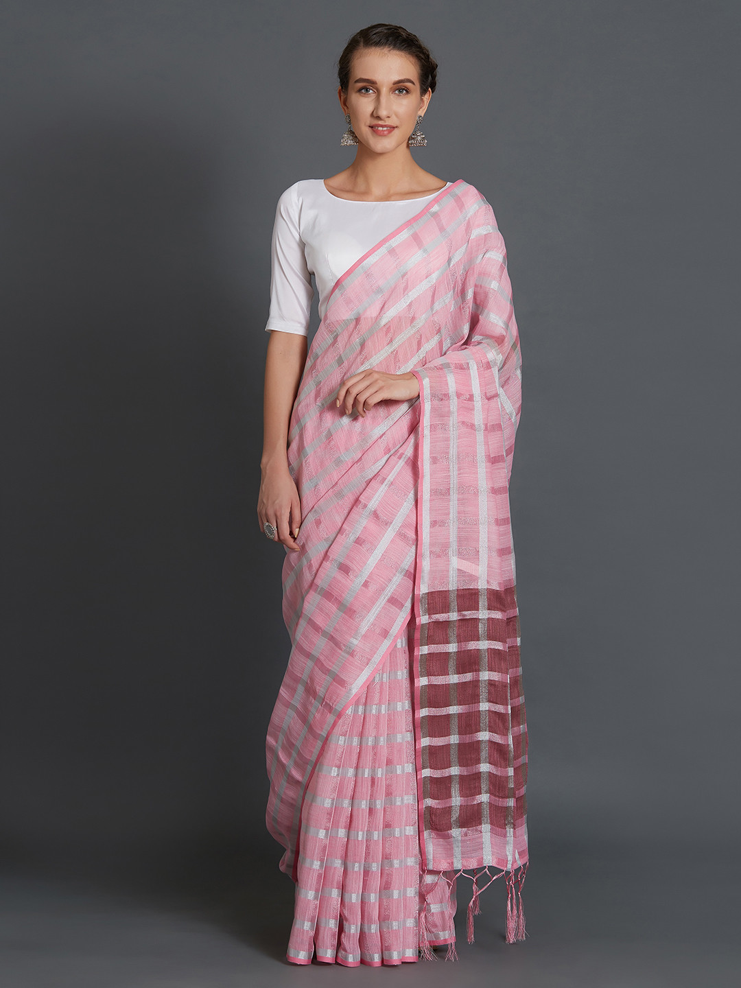 Buy Mitera Pink Checked Silk Cotton Saree - Sarees for Women 7557125 ...