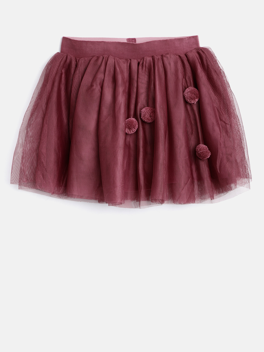 Buy OVS Girls Maroon Solid Net Flared Pure Cotton Skirt - Skirts for ...