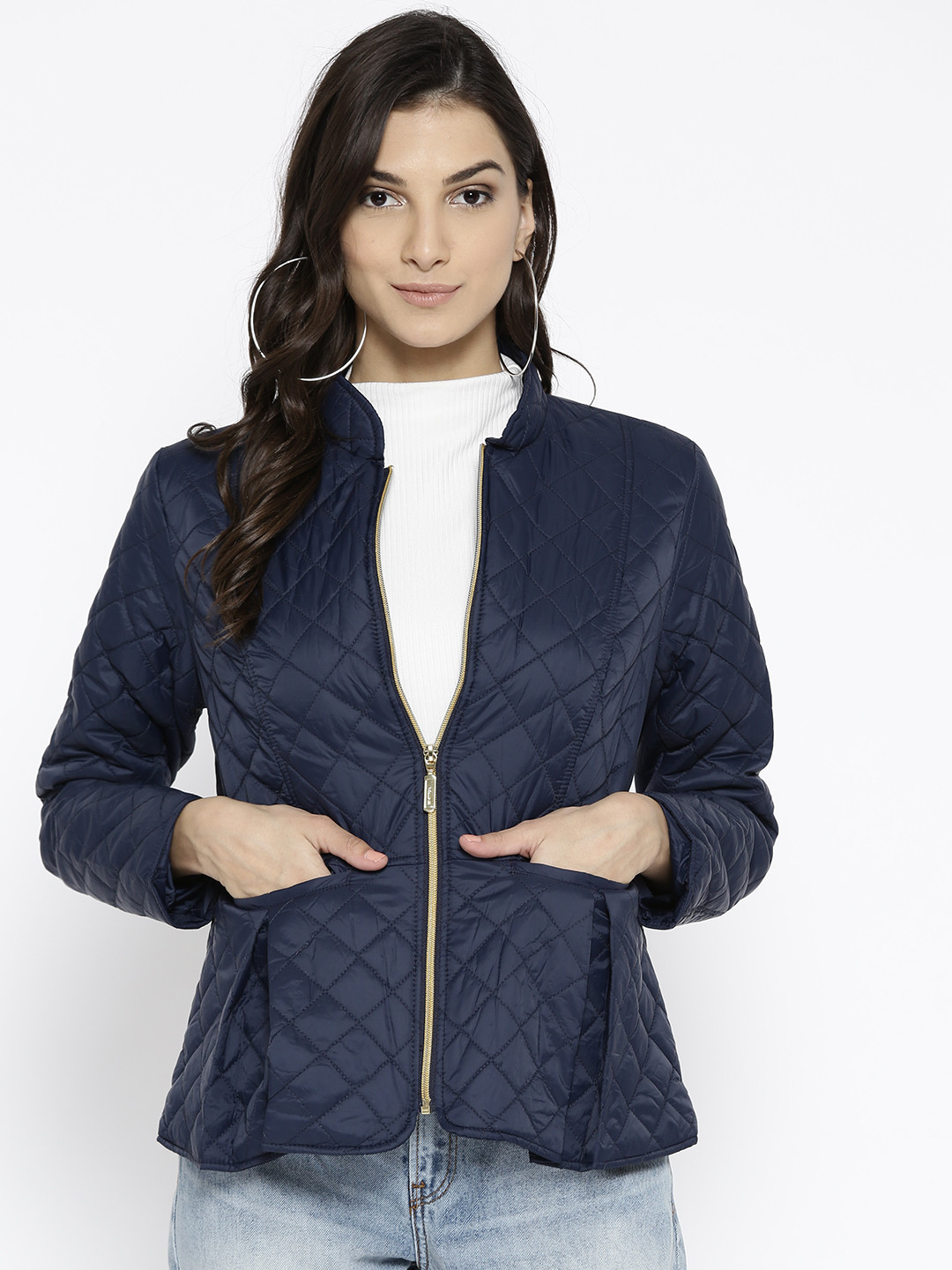 Buy United Colors Of Benetton Women Navy Blue Solid Quilted Jacket ...
