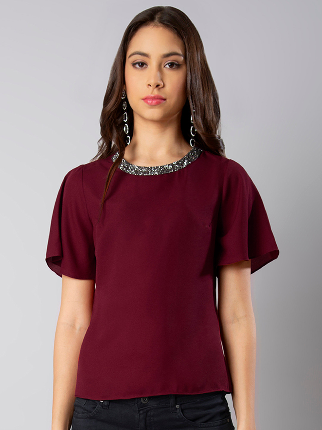 Buy FabAlley Women Maroon Solid Top - Tops for Women 7575780 | Myntra
