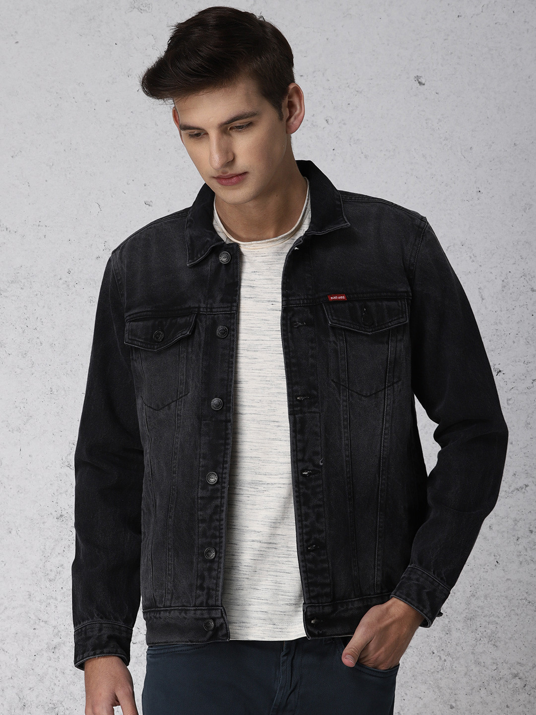 Buy Ecko Unltd Men Charcoal Grey Solid Denim Jacket - Jackets for Men ...