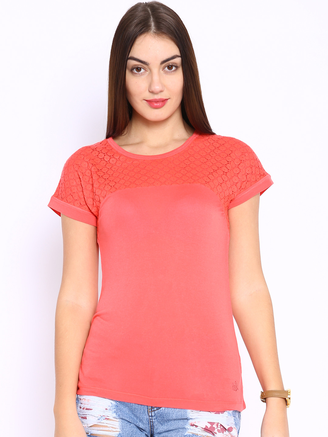 Buy Wrangler Women Coral Pink Top - Tops for Women 757923 | Myntra
