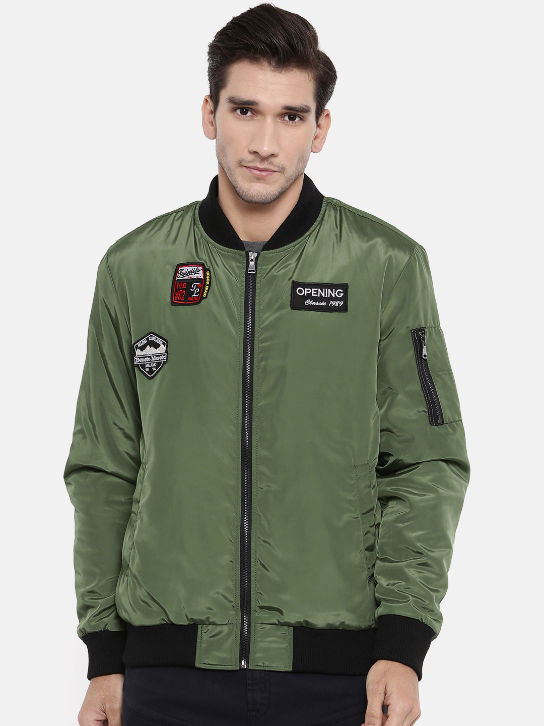 Buy Breakbounce Men Olive Green Solid Windcheater And Water Resistant ...