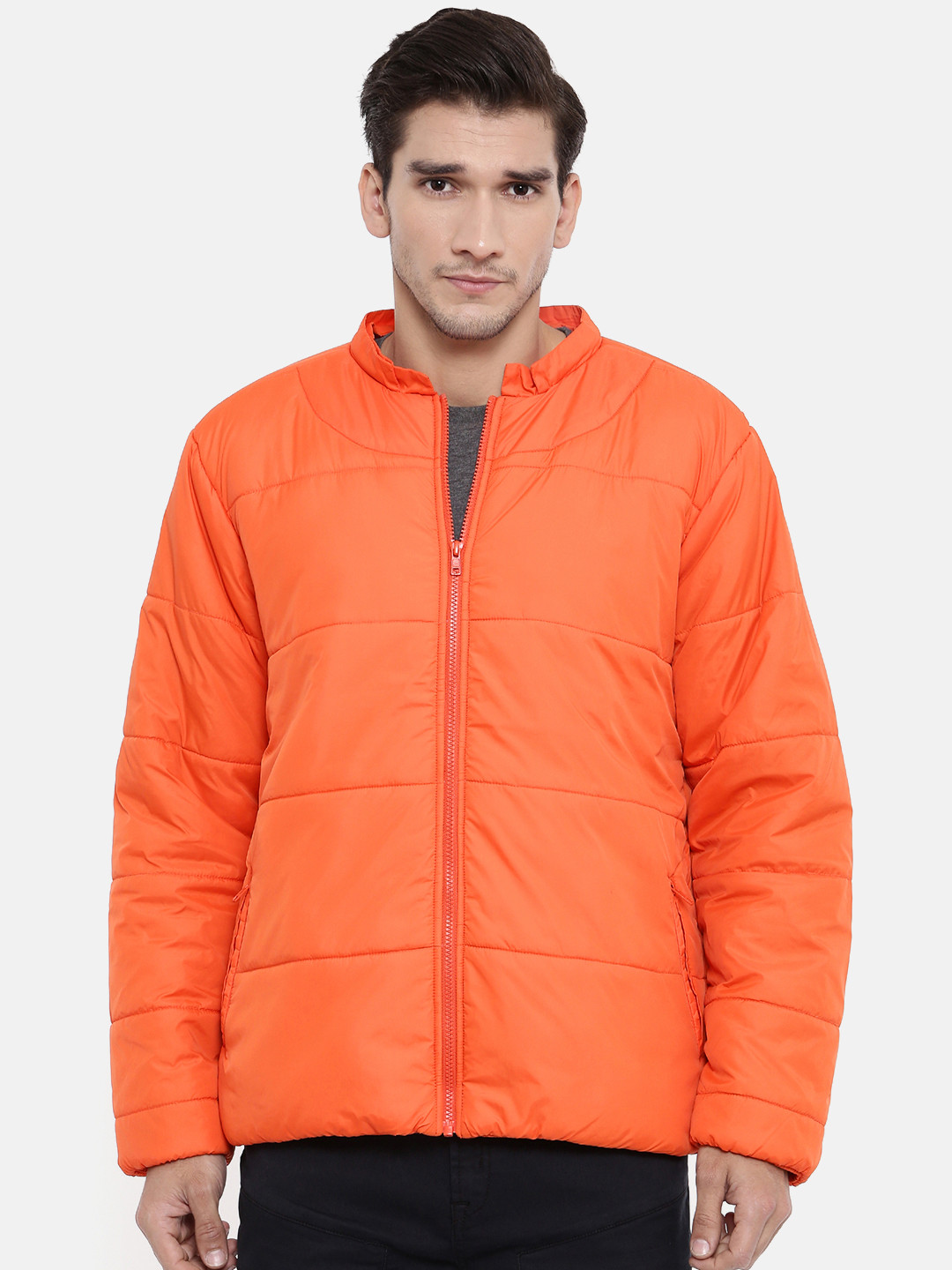 Buy Breakbounce Men Orange Solid Lightweight Puffer Jacket - Jackets ...