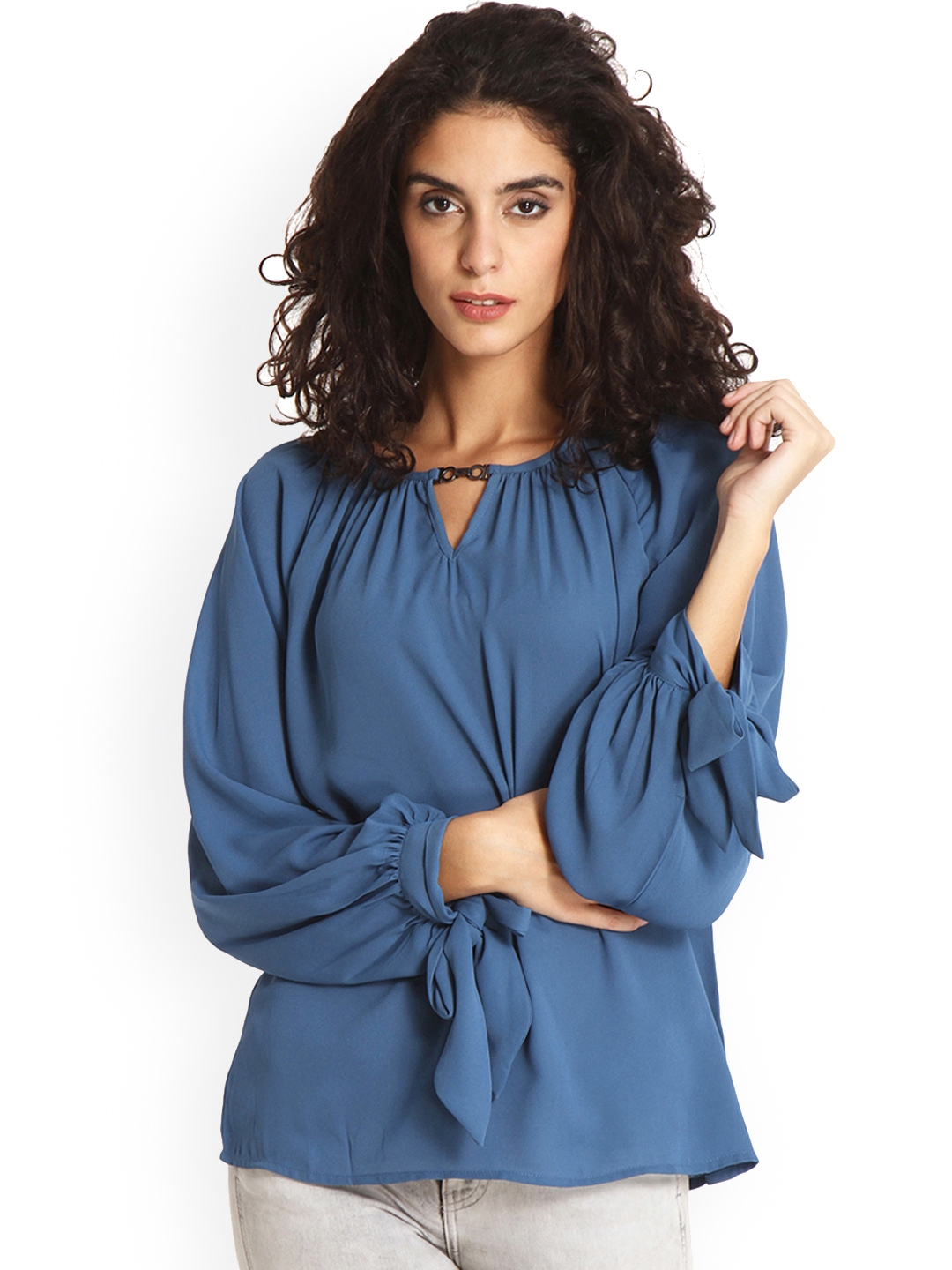 Buy Gipsy Women Blue Solid Keyhole Neck Top Tops For Women 7580469