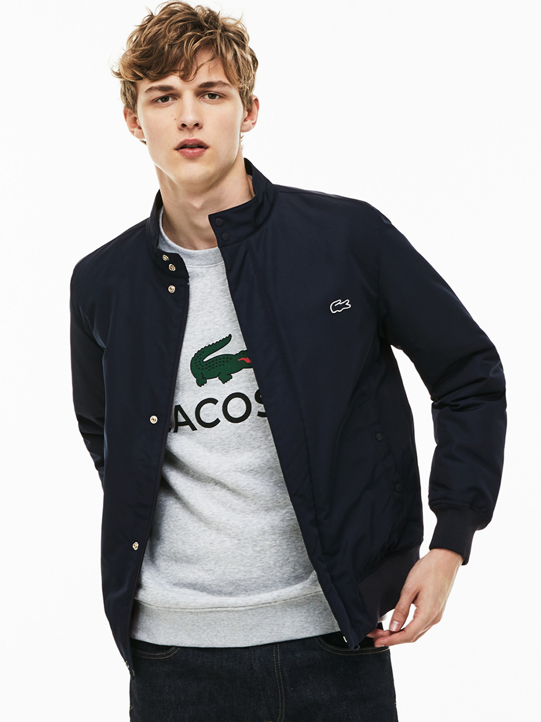 Buy Lacoste Men Navy Blue Solid Lightweight Padded Jacket - Jackets for ...