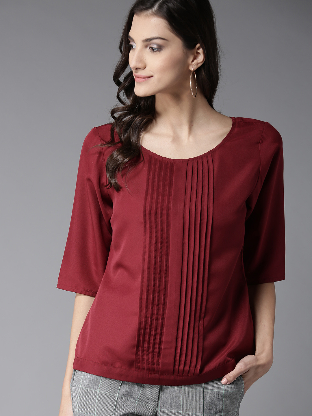Buy HERE&NOW Women Maroon Solid Top - Tops for Women 7586245 | Myntra
