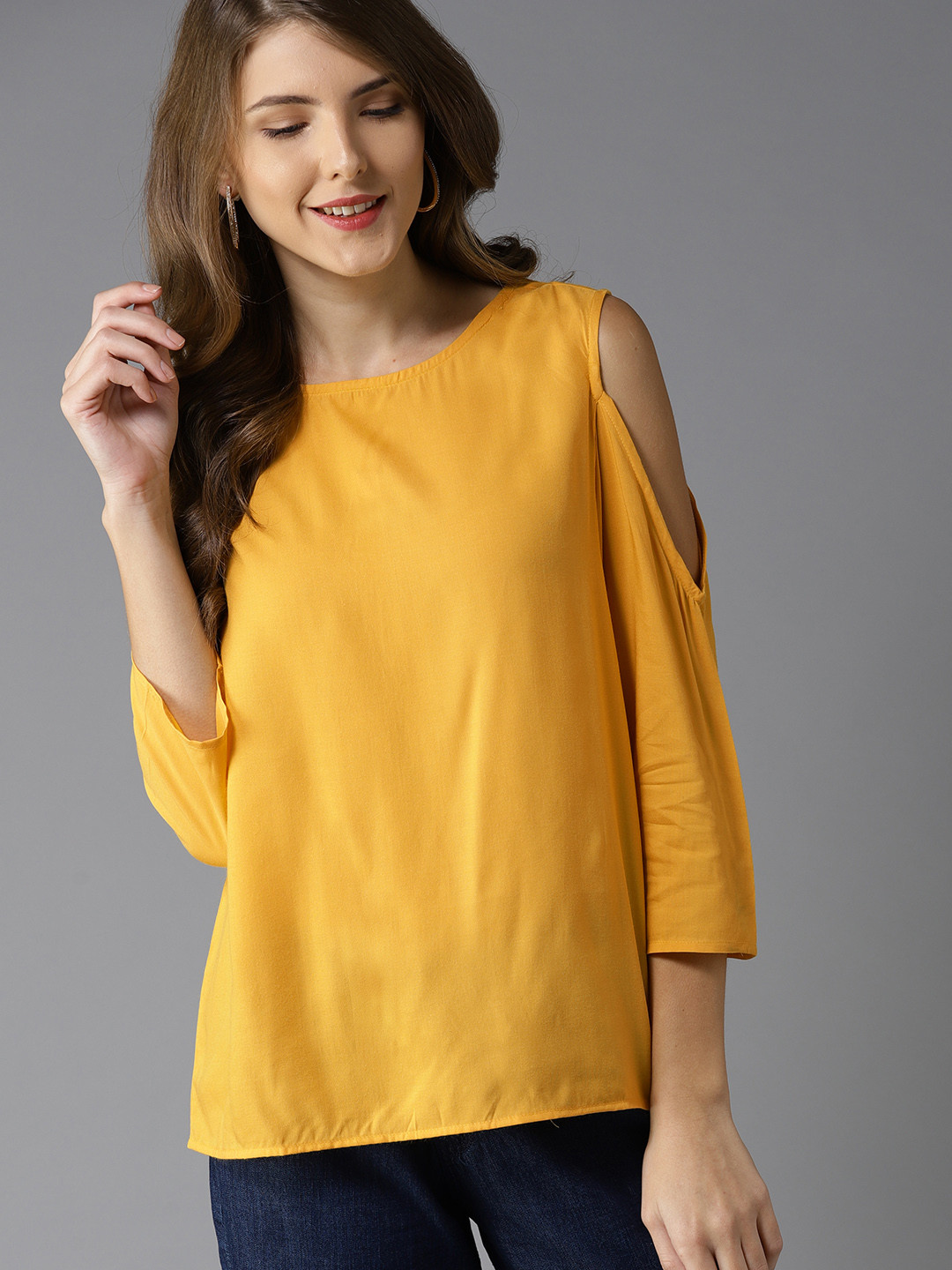 Buy HERE&NOW Women Mustard Yellow Solid Top - Tops for Women 7586277 ...