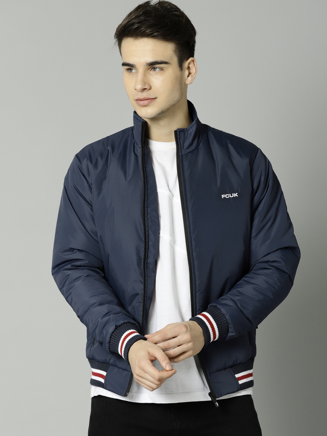 Buy French Connection Men Navy Solid Bomber - Jackets for Men 7593498 ...