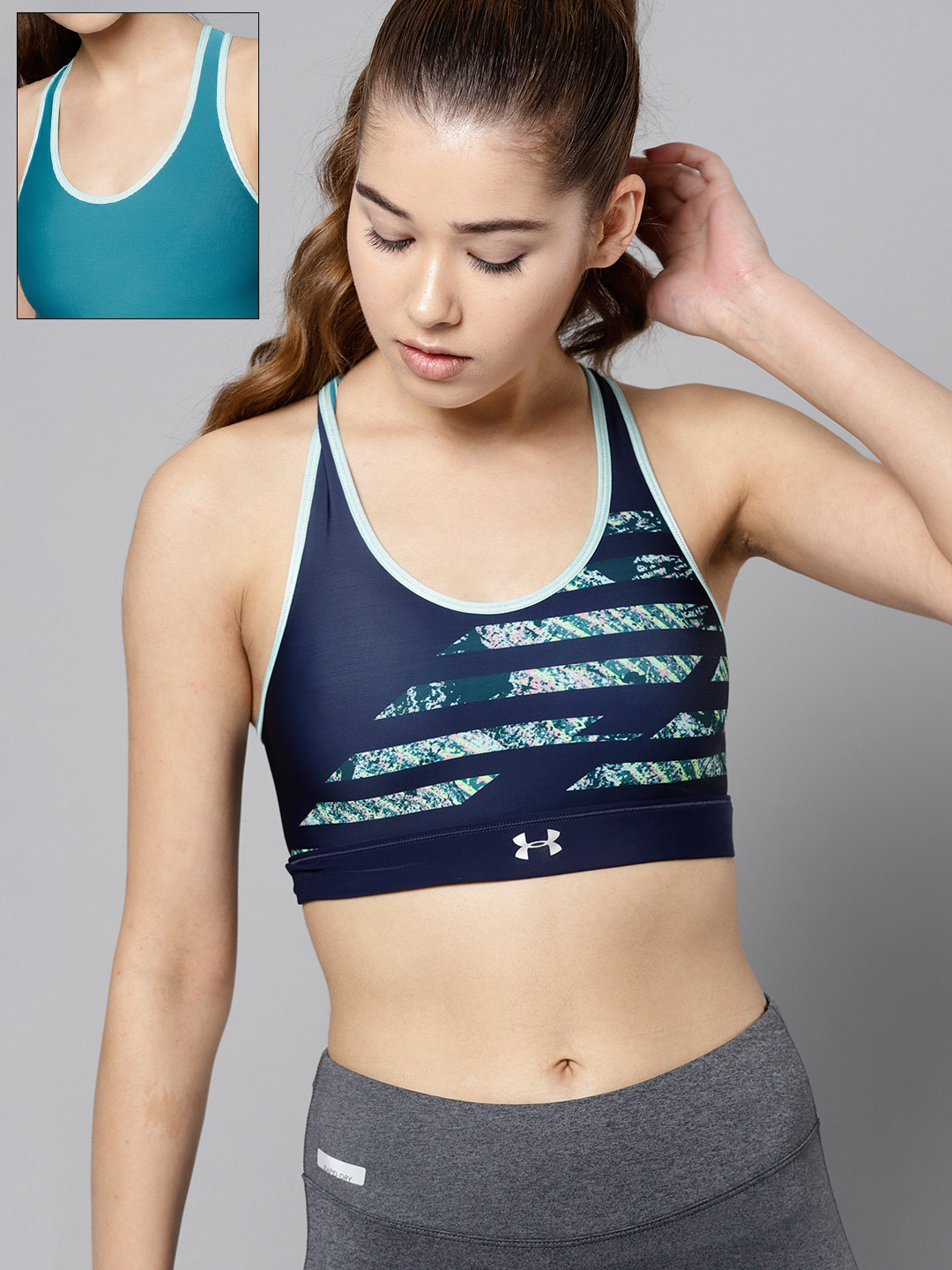 Buy Under Armour Women Navy Blue Printed Mid Reversible Sports Bra ...