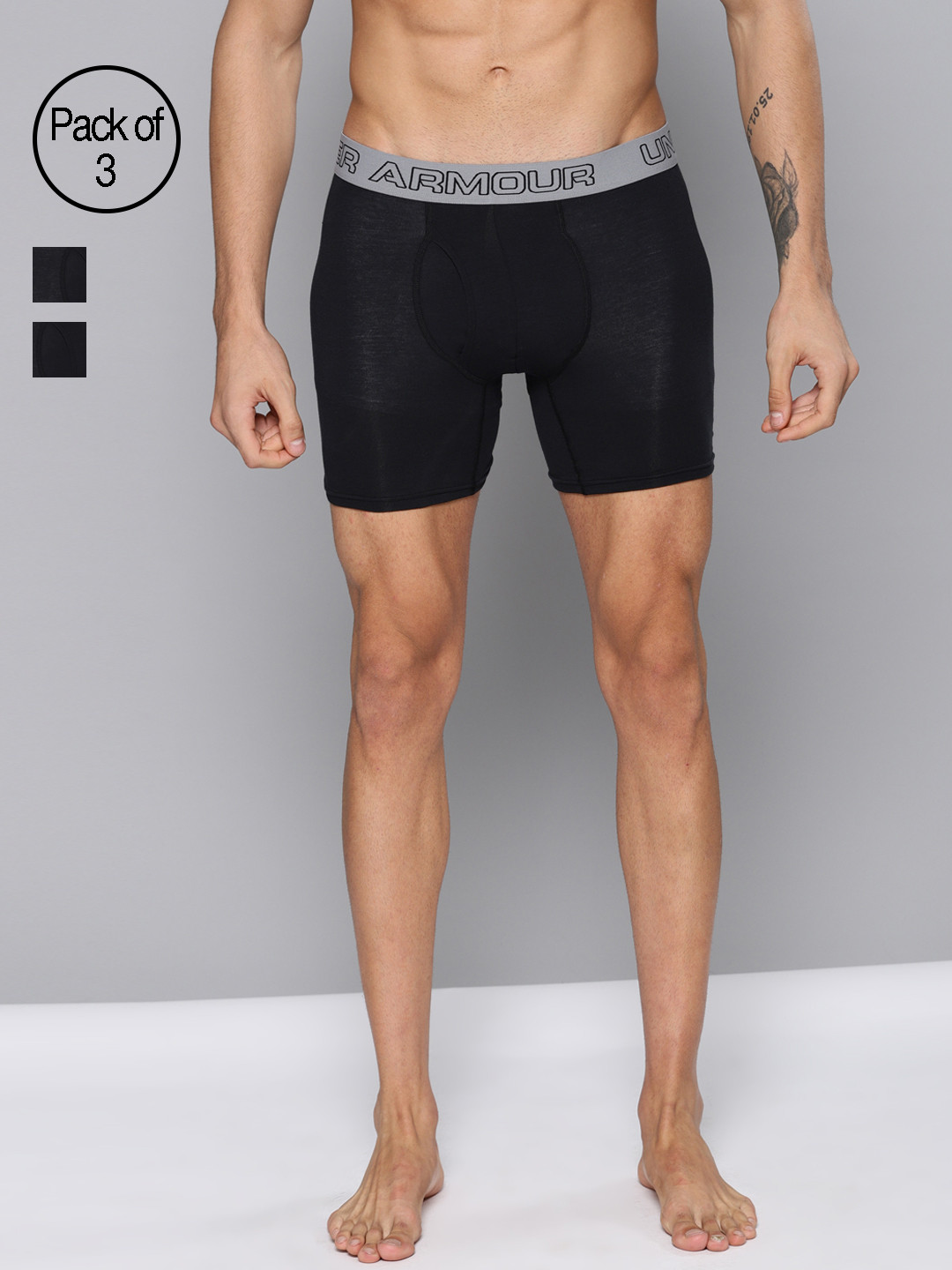 Buy UNDER ARMOUR Men Black Solid Pack Of Three Charged Cotton Stretch ...