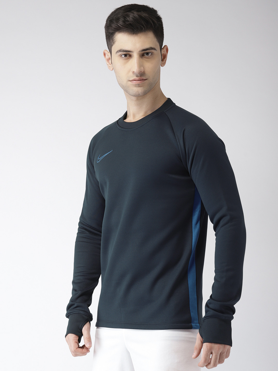 Buy Nike Men Navy Blue Solid THRMA ACDMY CREW Slim Fit Round Neck Dri ...