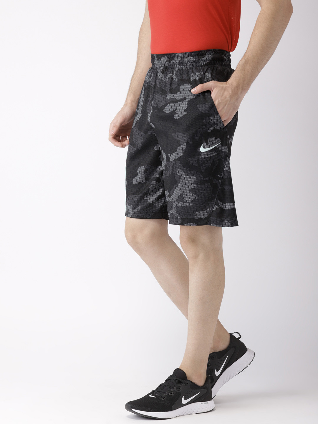 Buy Nike Men Charcoal Grey & Black Printed DRY SHORT NOTHING BUT Sports ...