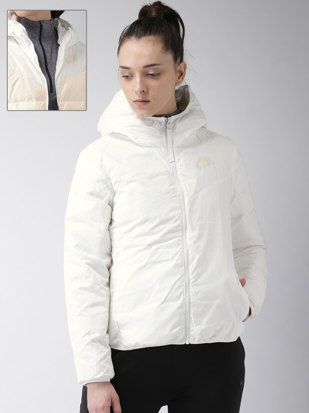 Buy Nike Women Cream Coloured & White WR DWN FILL Solid Reversible ...