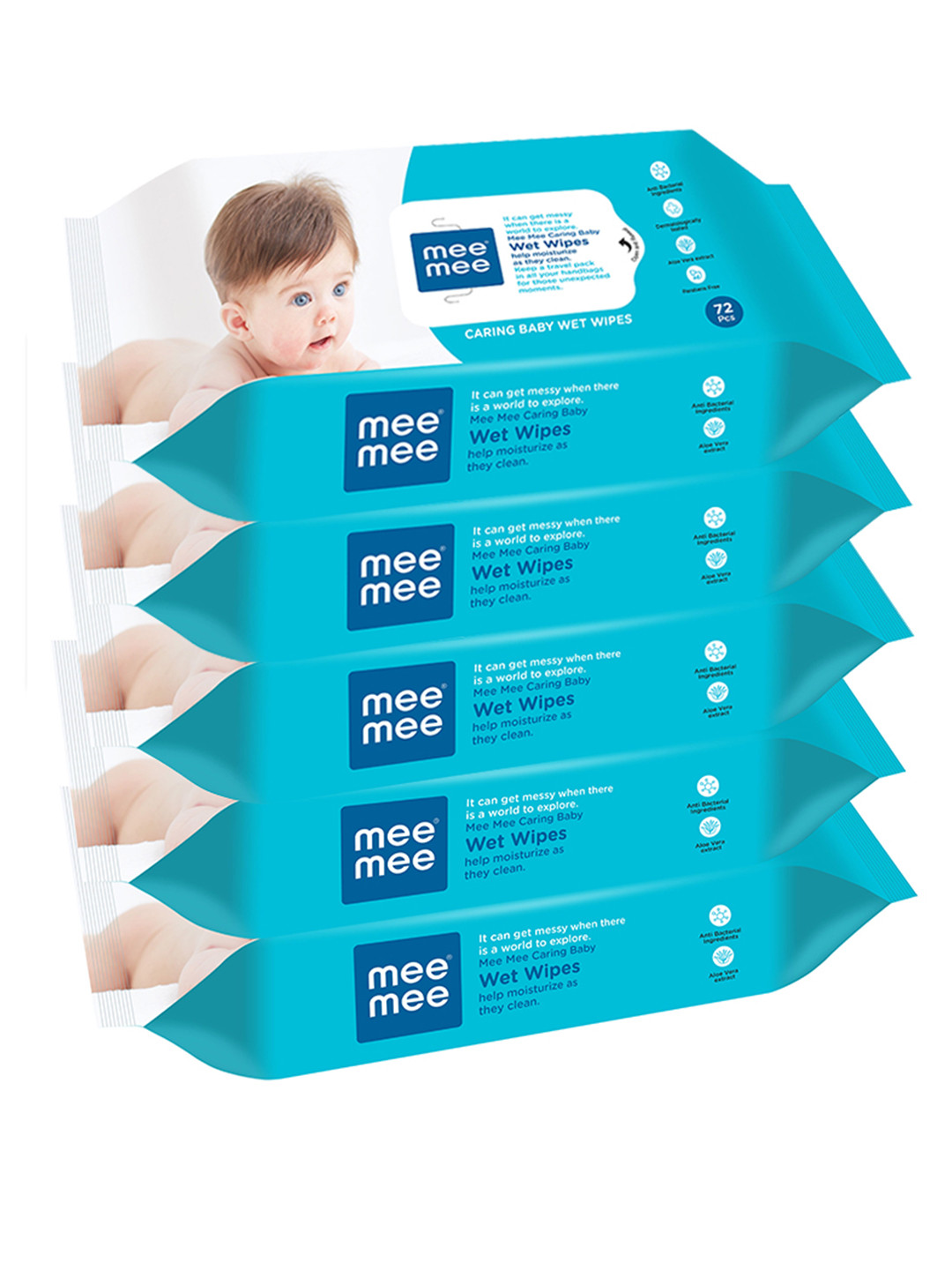 Buy Mee Mee Pack Of 5 Caring Baby Wet Wipes With Aloe Vera 72 Pcs Per ...