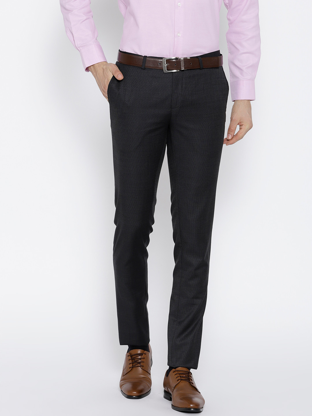 Buy J Hampstead Men Black Slim Fit Solid Formal Trousers - Trousers for ...