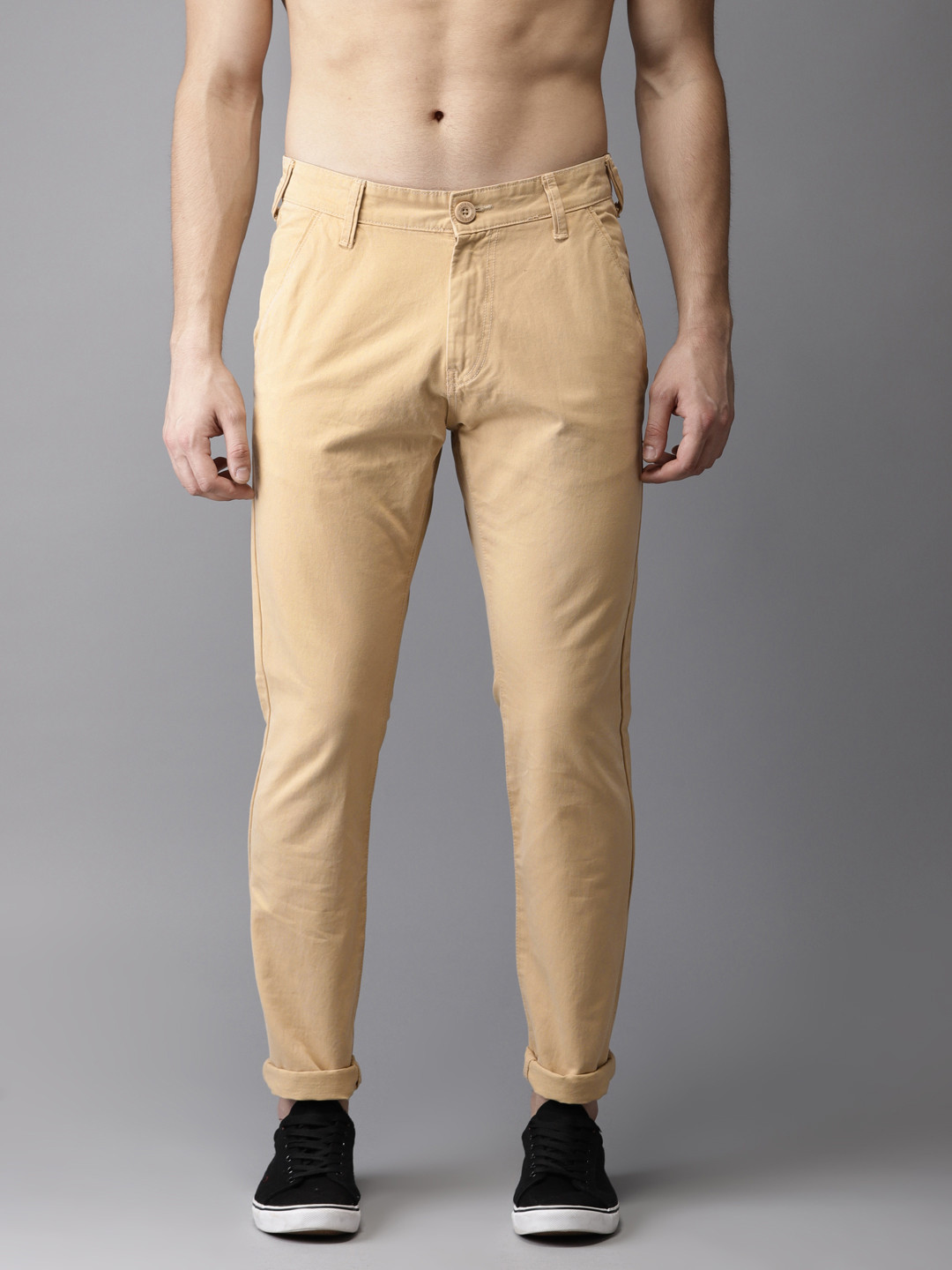 Buy HERE&NOW Men Beige Slim Fit Solid Chinos - Trousers for Men 7628722 ...