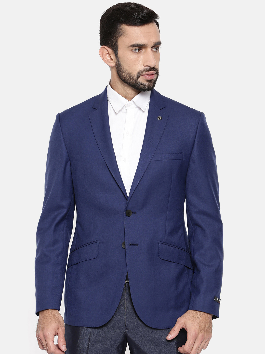 Buy Raymond Men Blue Solid Slim Fit Single Breasted Formal Blazer ...