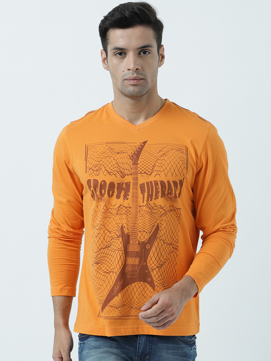 Buy Huetrap Men Orange Printed V Neck T Shirt - Tshirts for Men 7640917 ...