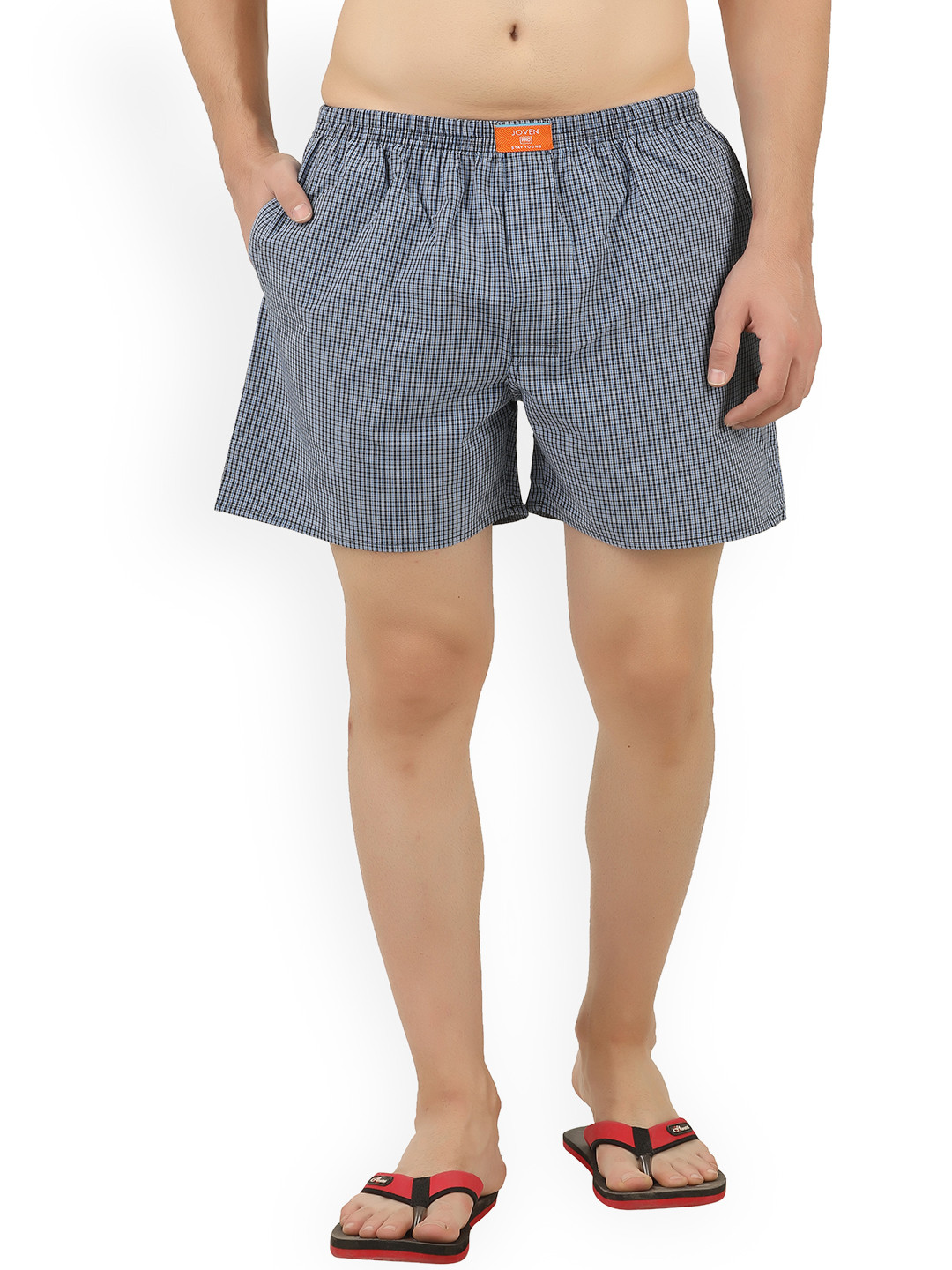 Buy Joven Men Navy Blue Checkered Pure Cotton Boxers PRO1N004 - Boxers ...