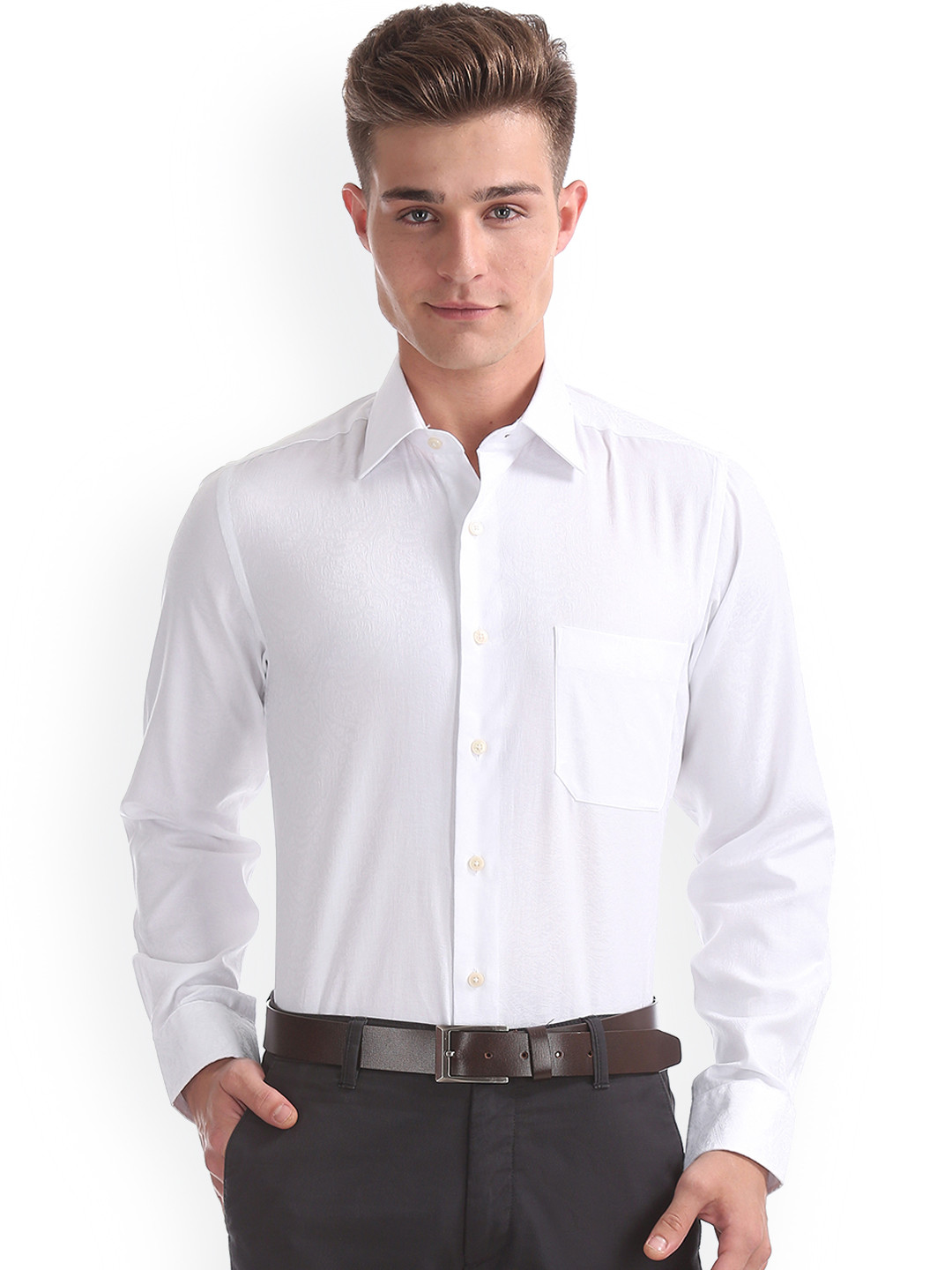 Buy Arrow Men White Regular Fit Self Design Formal Shirt - Shirts for ...