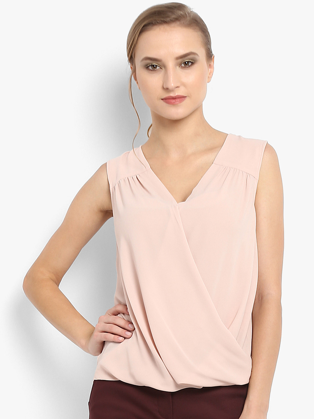 Buy Forever New Women Nude Coloured Solid Wrap Top - Tops for Women ...