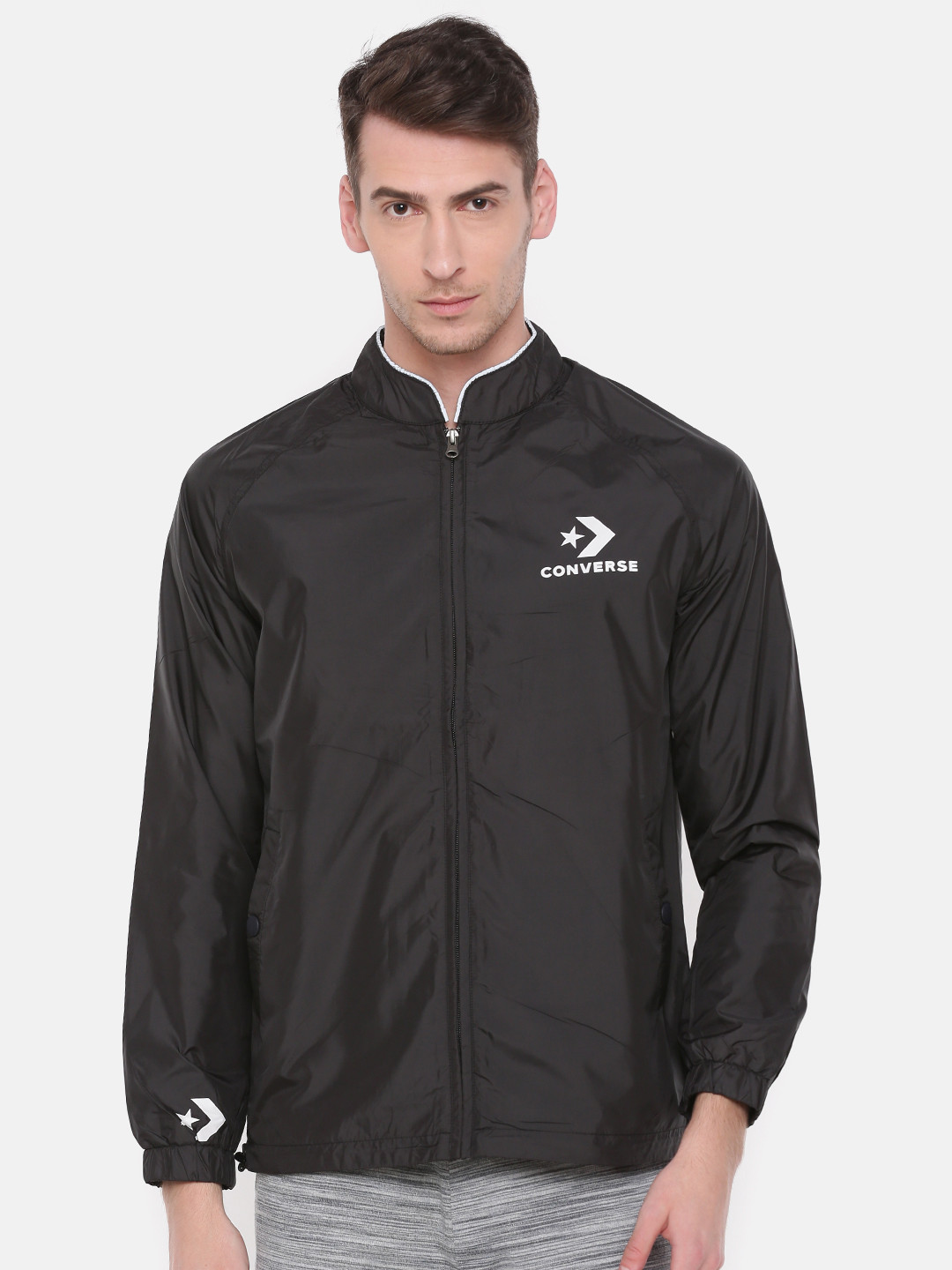 Buy Converse Men Black Solid Sporty Jacket - Jackets for Men 7649602 ...