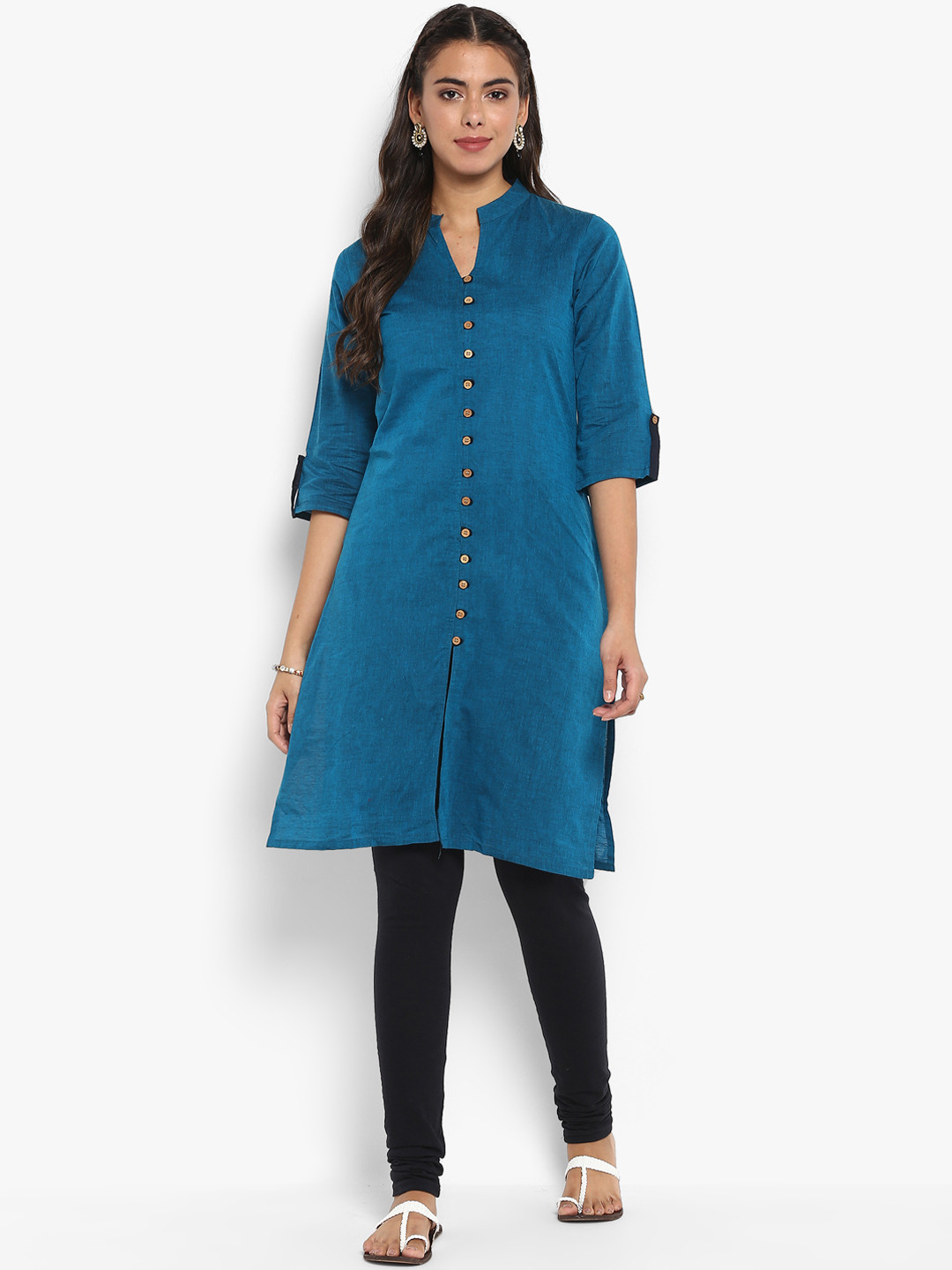Buy Mytri Women Women Blue Straight Pure Cotton Kurti - Kurtis for ...