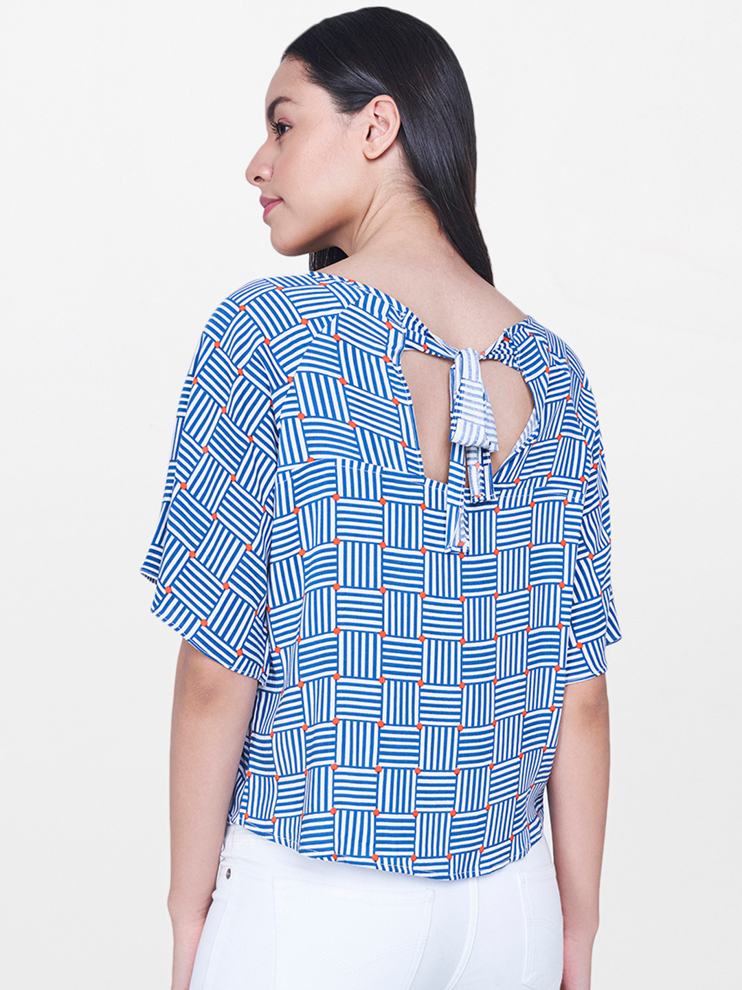 Buy AND Women Blue & White Printed Styled Back Top - Tops for Women ...