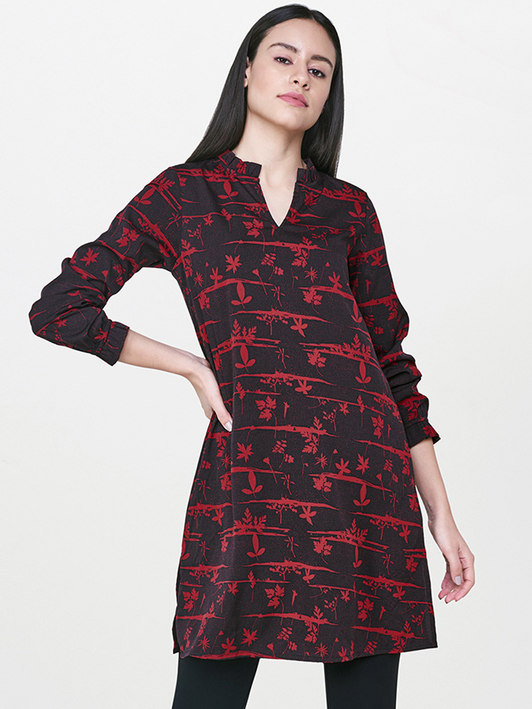 Buy AND Black & Red Printed Tunic - Tunics for Women 7655350 | Myntra