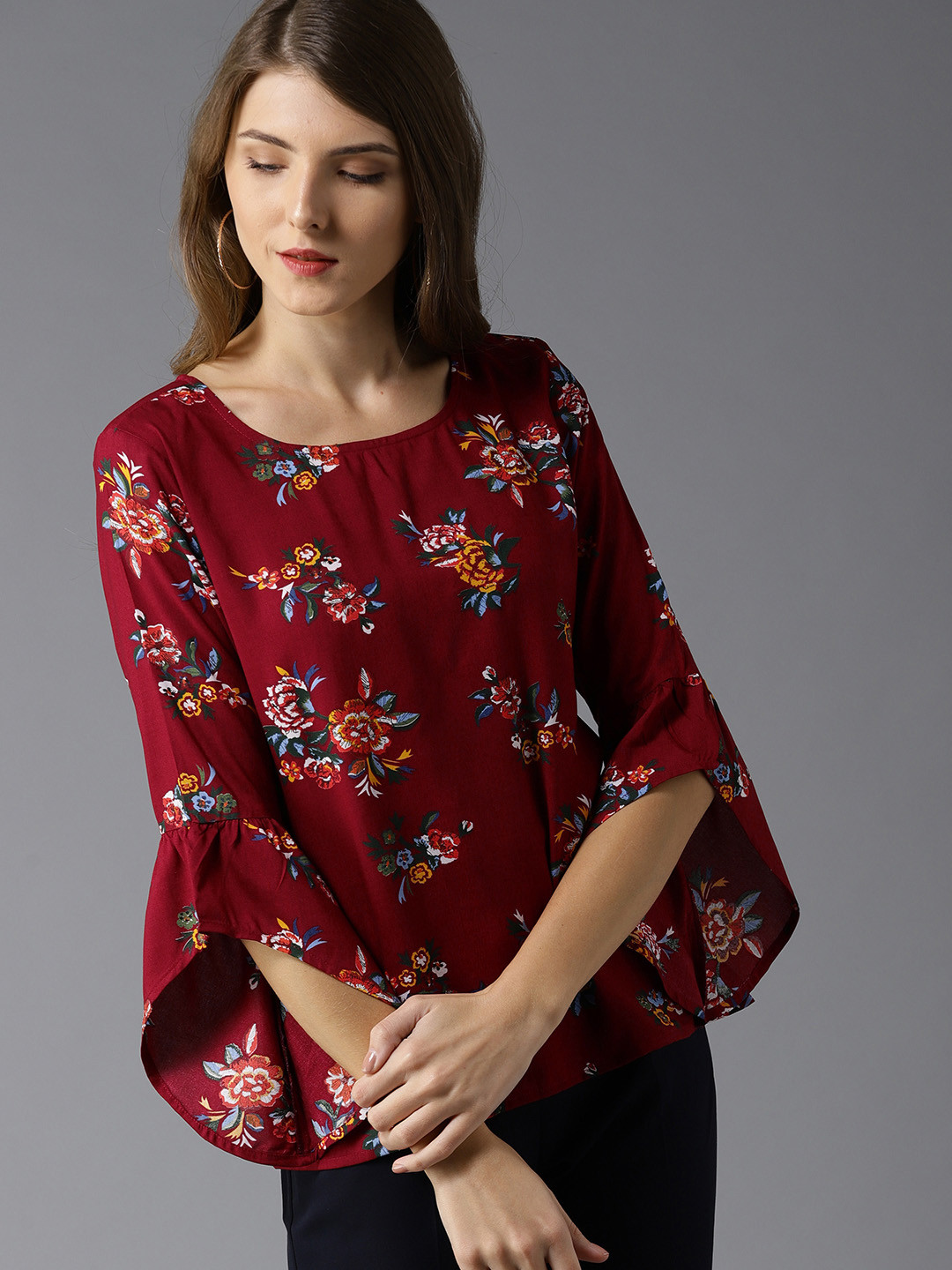 Buy HERE&NOW Women Maroon Printed Top - Tops for Women 7656134 | Myntra
