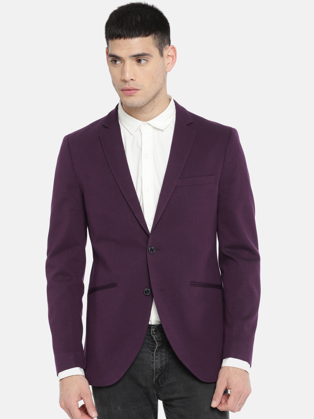 Buy Jack & Jones Men Navy Blue Single Breasted Formal Blazer - Blazers ...