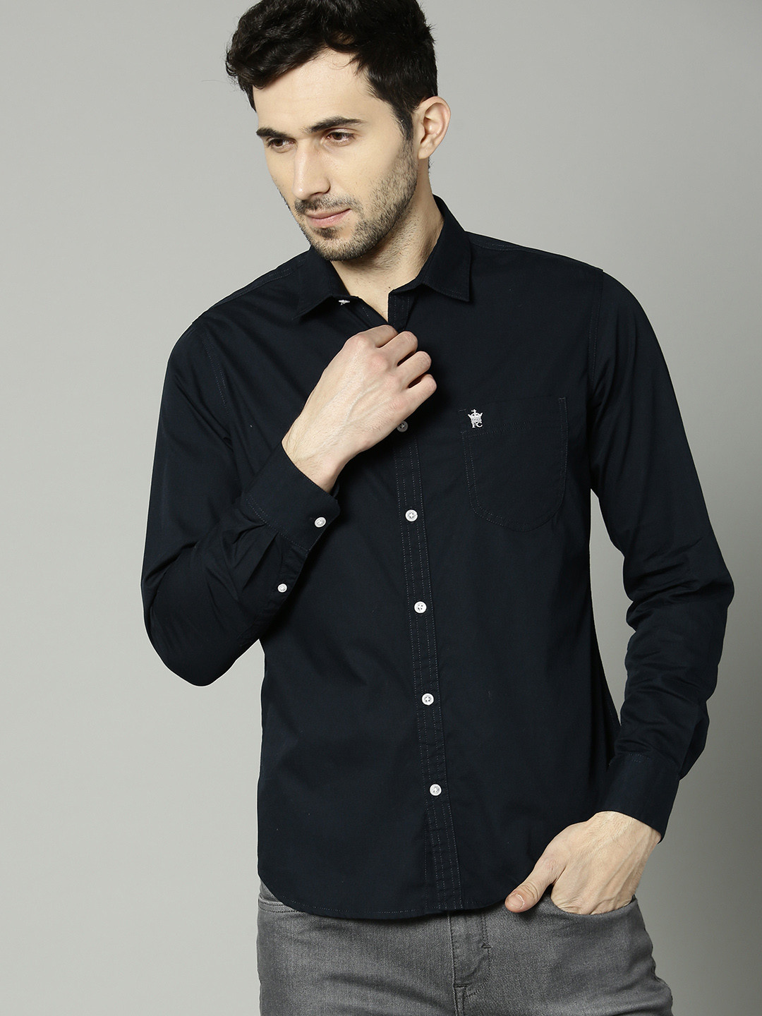 Buy French Connection Men Navy Blue Slim Fit Solid Casual Shirt ...