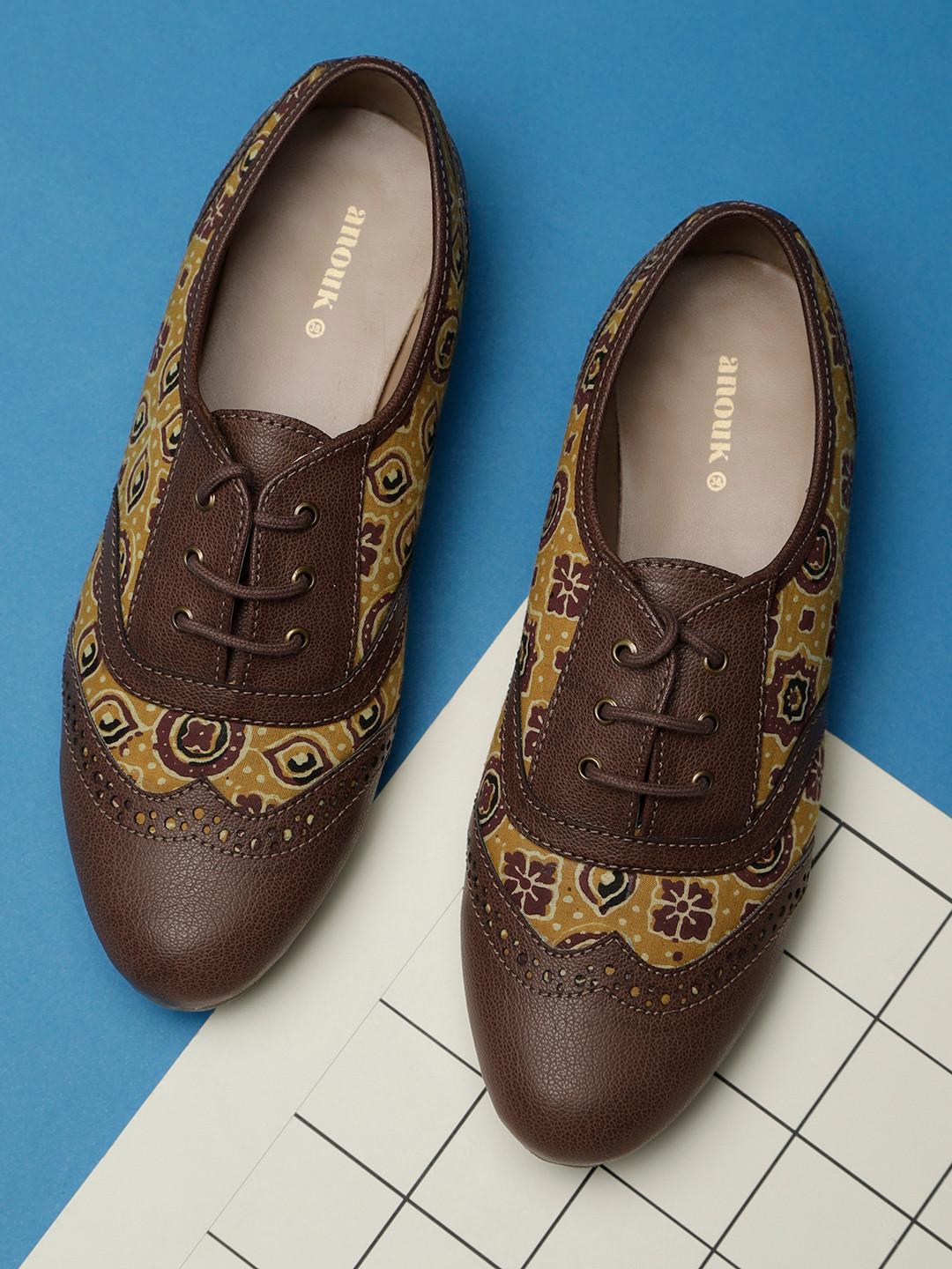 Buy Anouk Women Brown & Mustard Yellow Printed Brogues - Casual Shoes ...