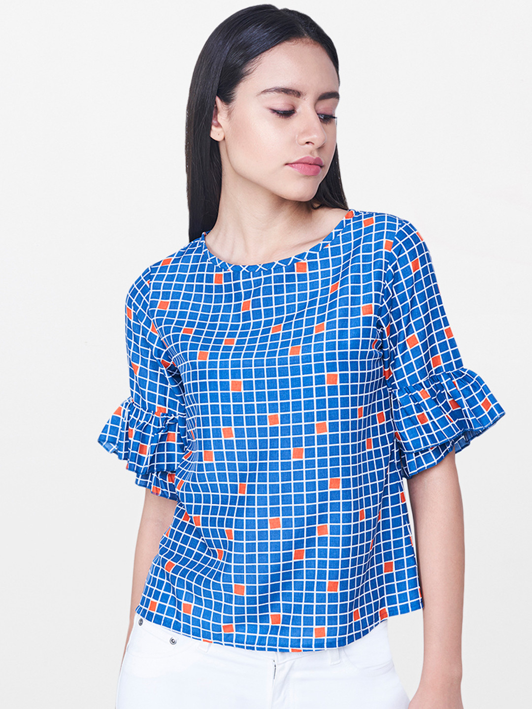 Buy AND Women Blue Checked Top - Tops for Women 7667883 | Myntra