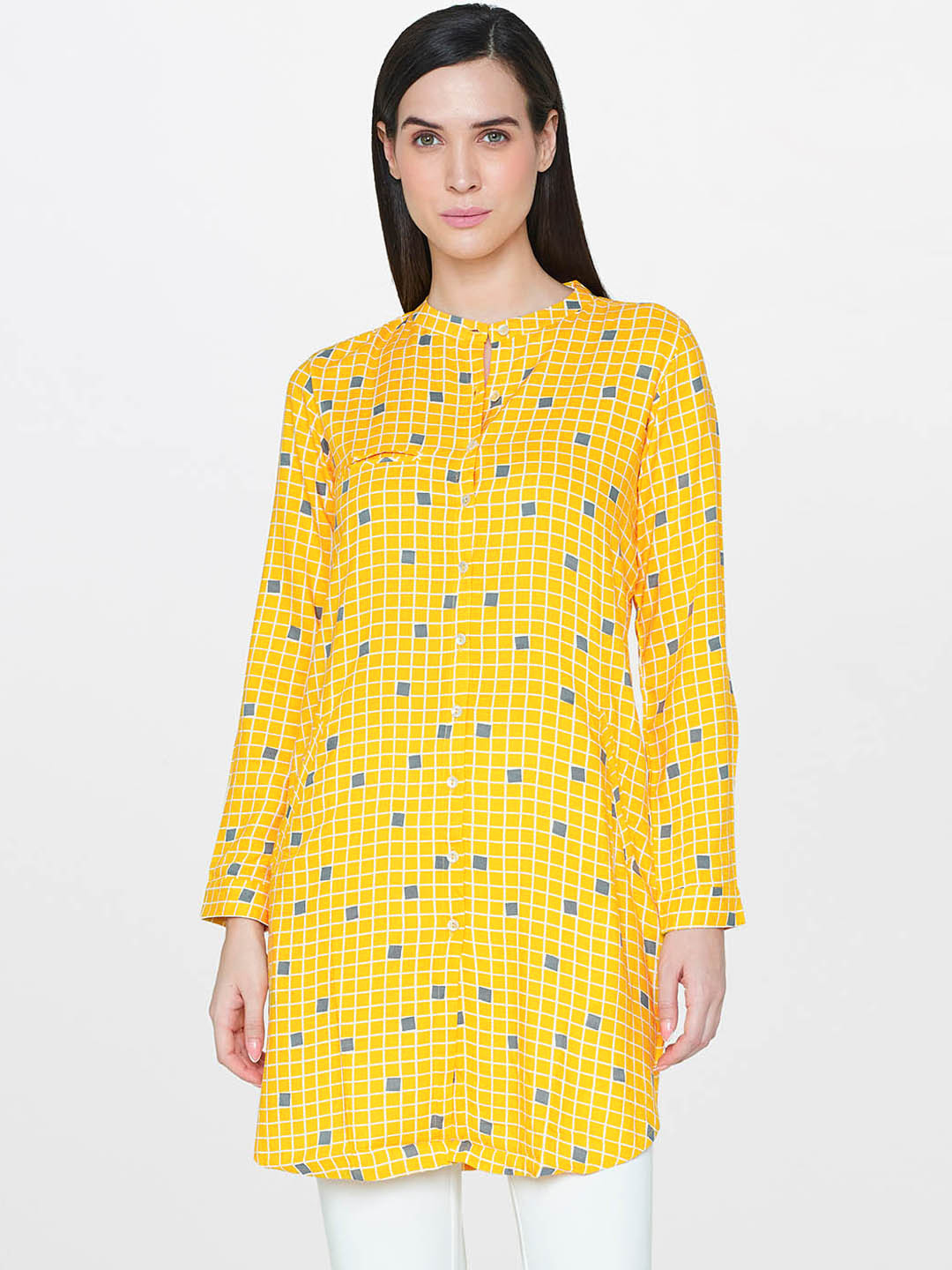 Buy AND Women Yellow Checked Tunic - Tunics for Women 7667914 | Myntra