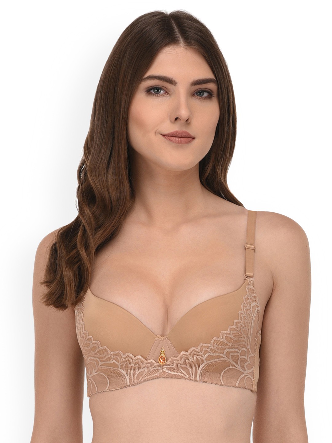 Buy Quttos Beige Lace Underwired Heavily Padded Push Up Bra Qt Br 7001