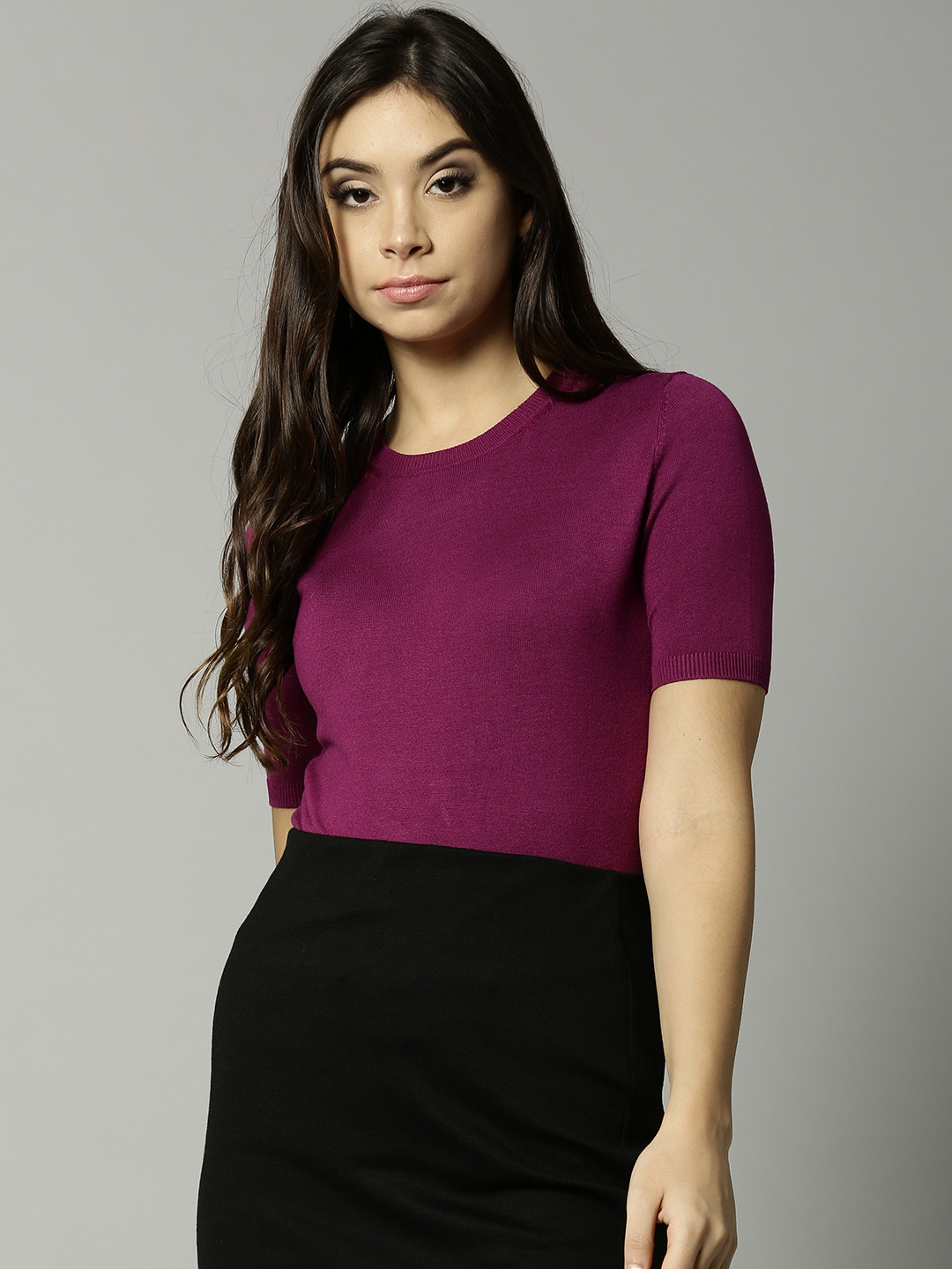 Buy Marks & Spencer Women Purple Solid Fitted Top - Tops for Women ...