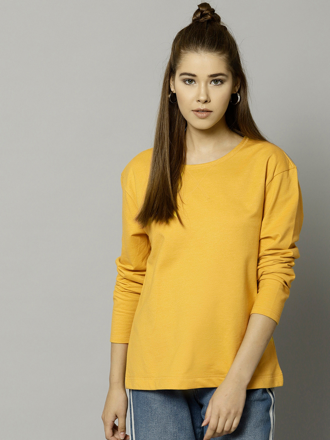 Buy Marks & Spencer Women Mustard Yellow Solid A Line Top - Tops for ...