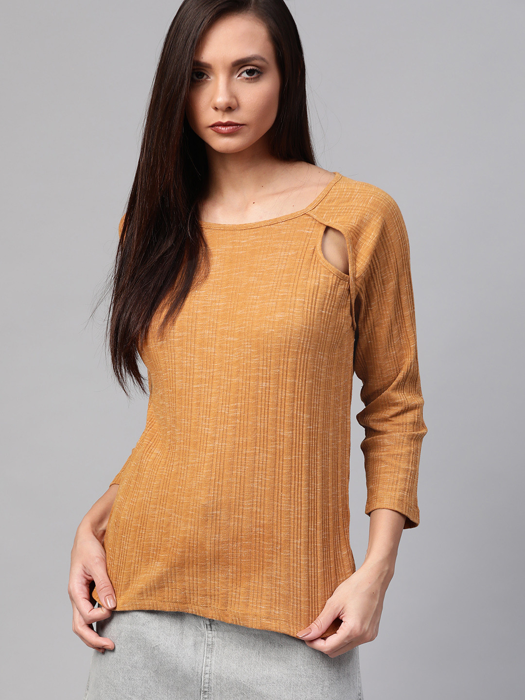 Buy Roadster Women Mustard Yellow Ribbed Top - Tops for Women 7670599 ...