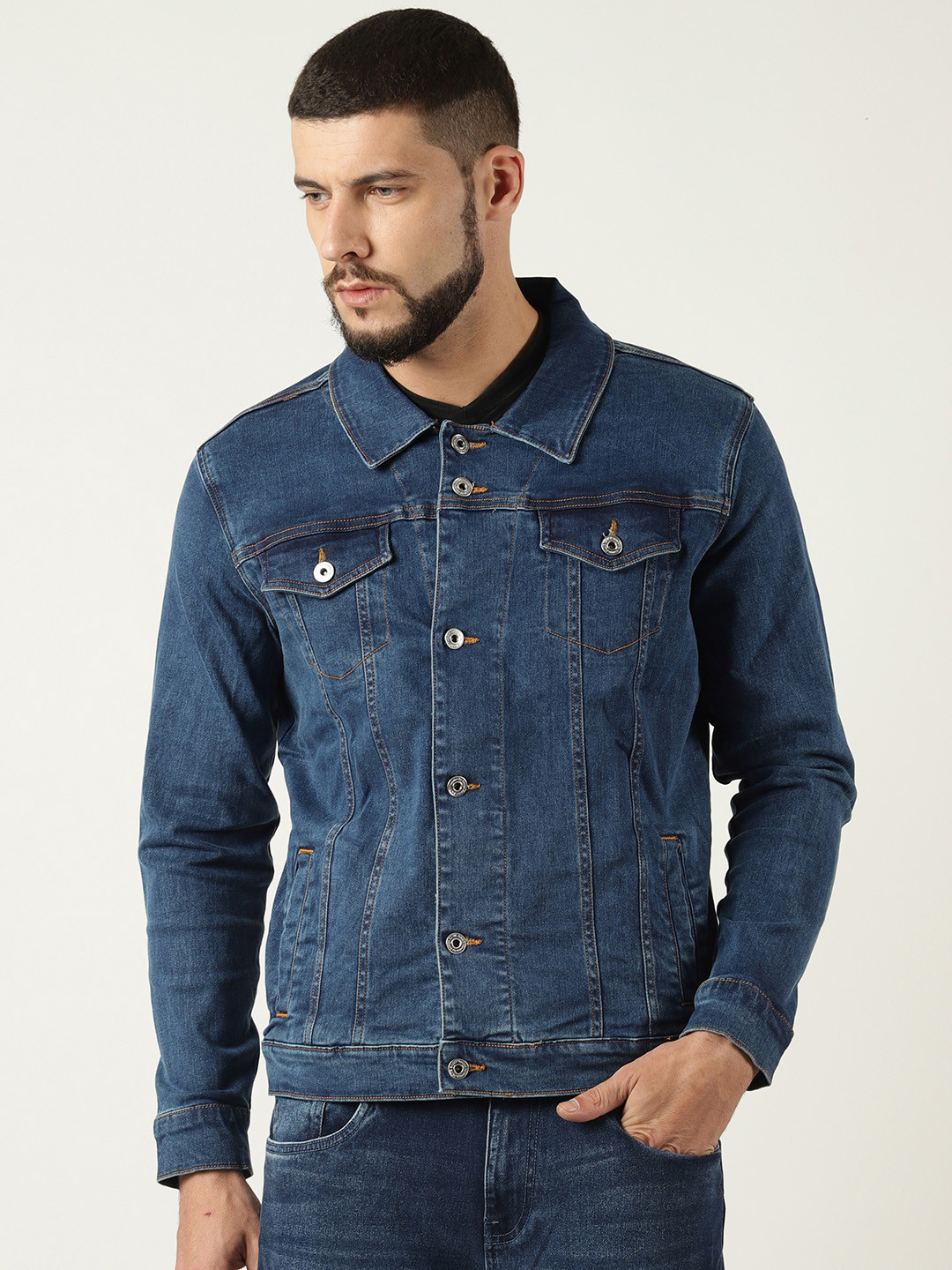 Buy Blue Saint Men Blue Solid Denim Jacket - Jackets for Men 7672962 ...