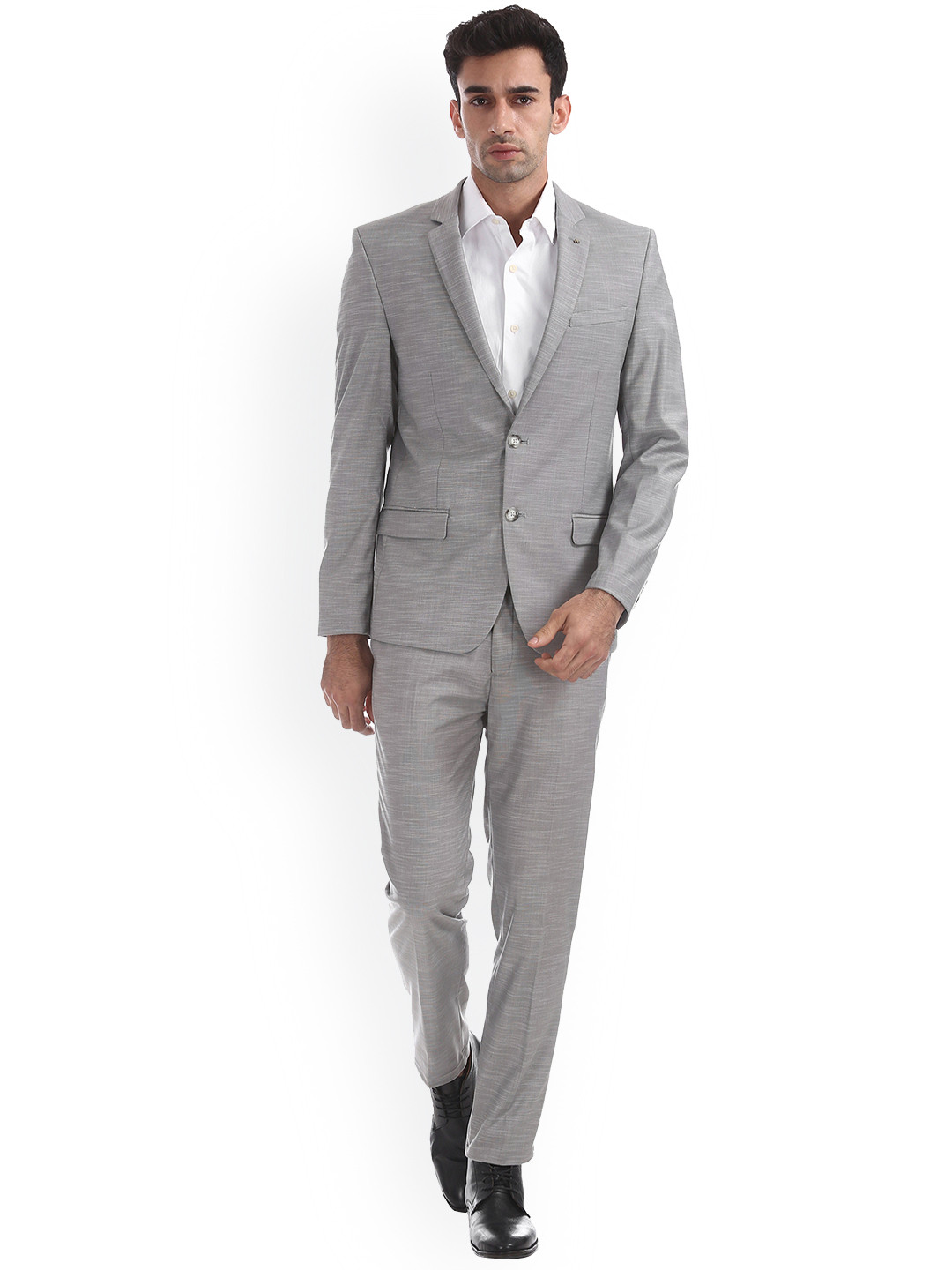 Buy Arrow Men Grey Self Design Single Breasted Slim Fit Formal Suit ...