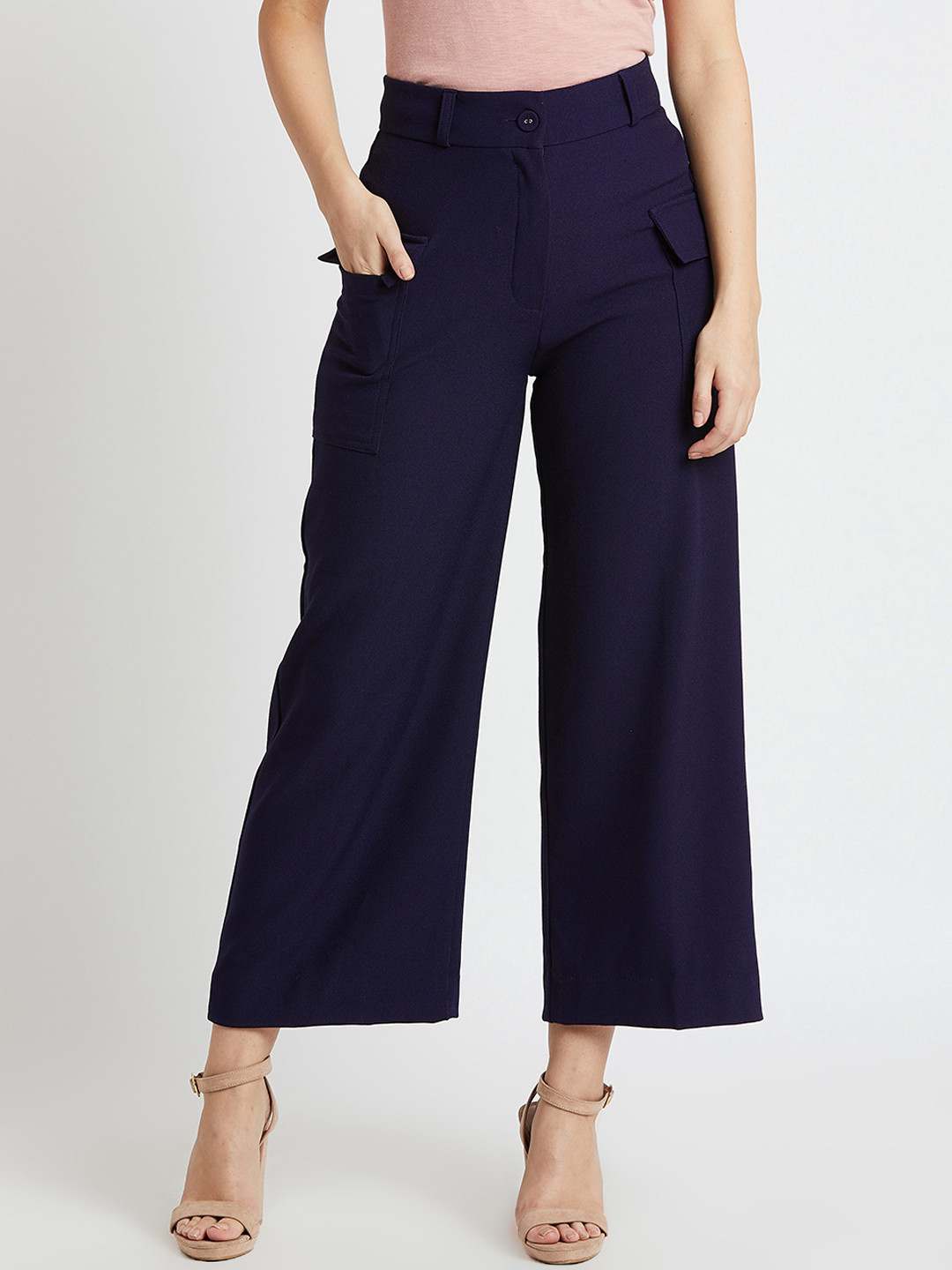 Buy COVER STORY Women Navy Blue Regular Fit Solid Culottes - Trousers ...
