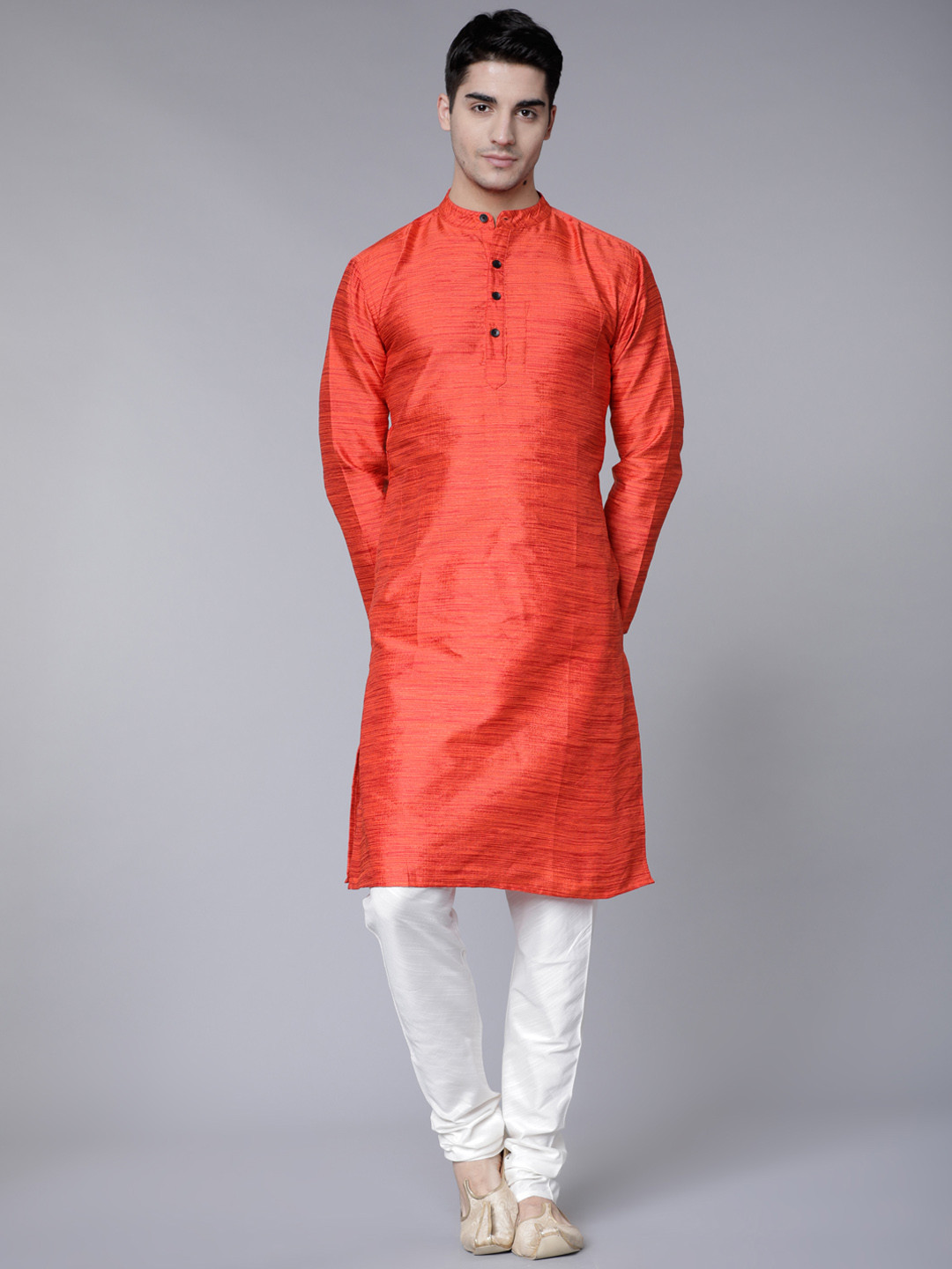 Buy Svanik Brick Red Solid Blended Kurta - Kurtas for Men 7676036 | Myntra