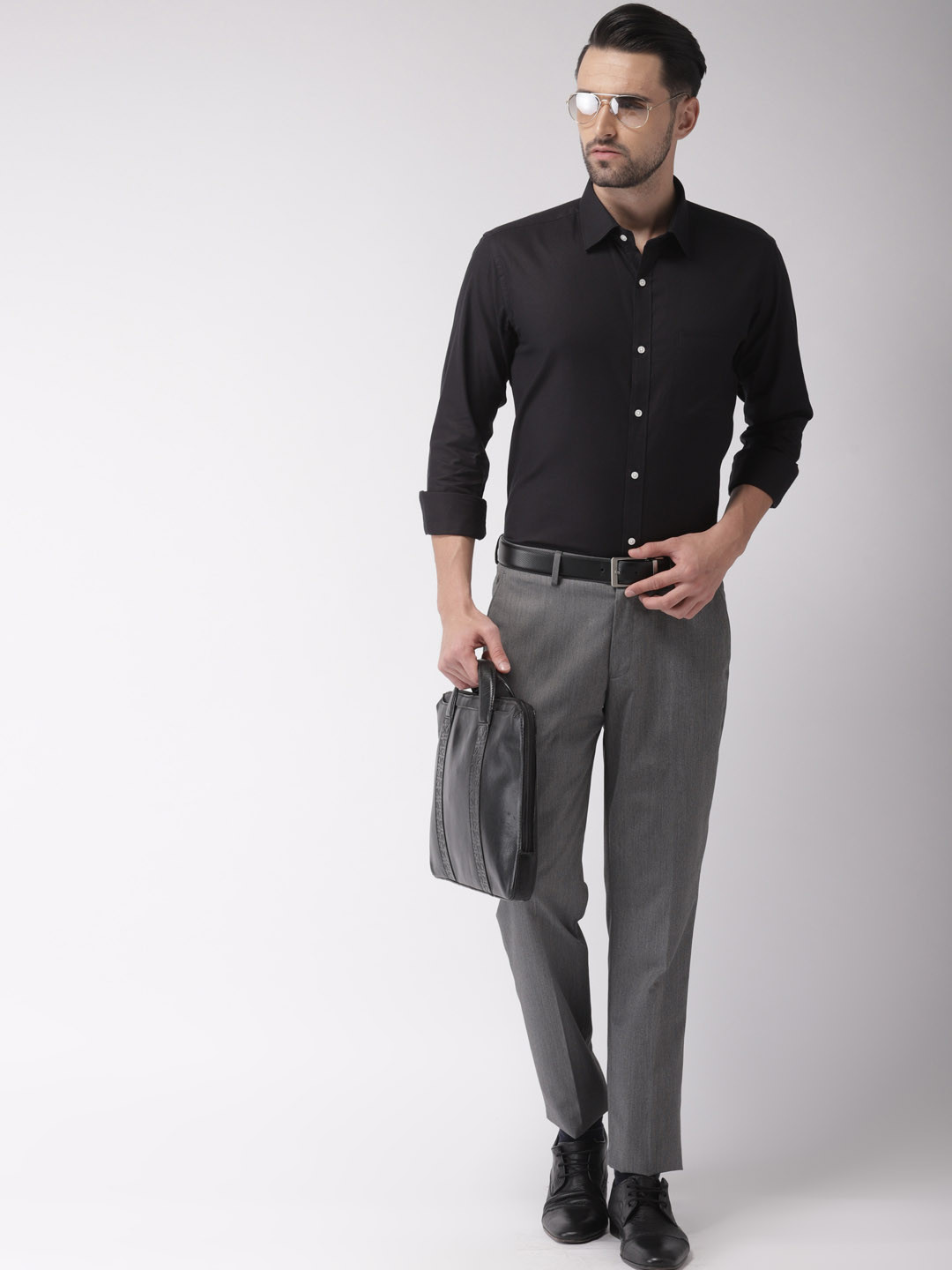 Buy Raymond Men Black Slim Fit Solid Formal Shirt - Shirts for Men ...