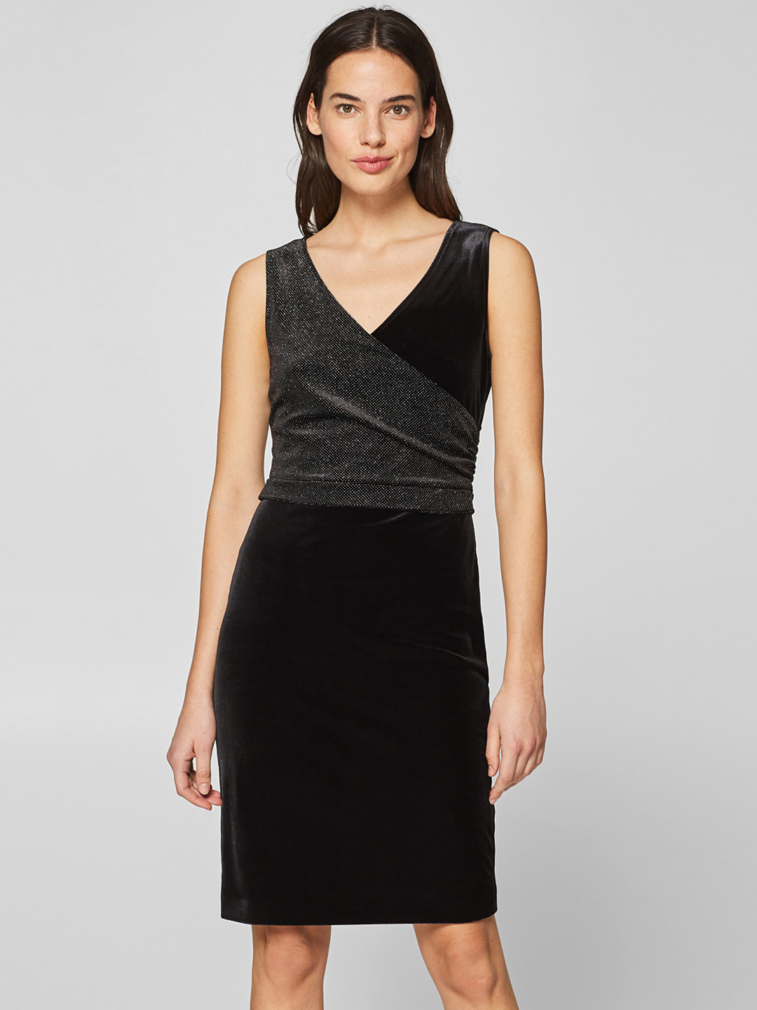 Buy ESPRIT Women Black Solid Velvet Finish Sheath Dress - Dresses for ...