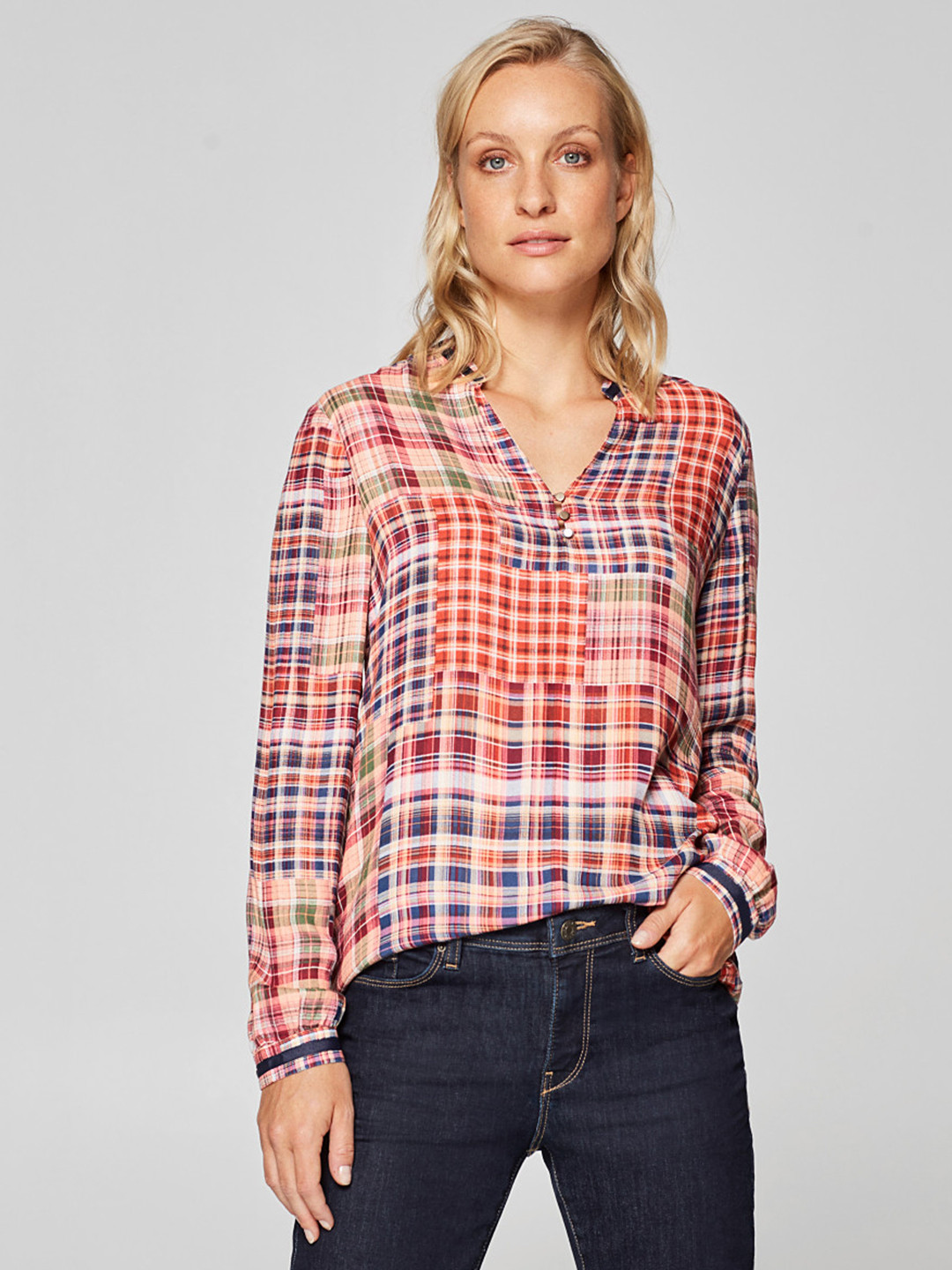 Buy ESPRIT Women Red & Blue Checked Top - Tops for Women 7691919 | Myntra