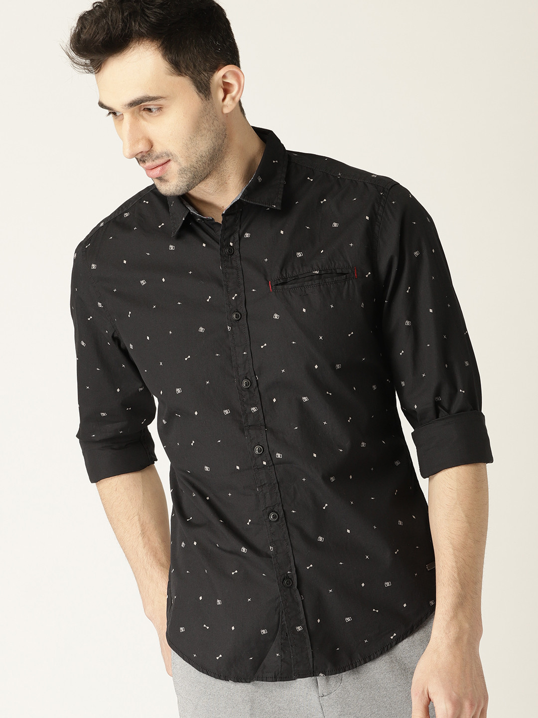 Buy ESPRIT Men Black Slim Fit Printed Casual Shirt - Shirts for Men ...