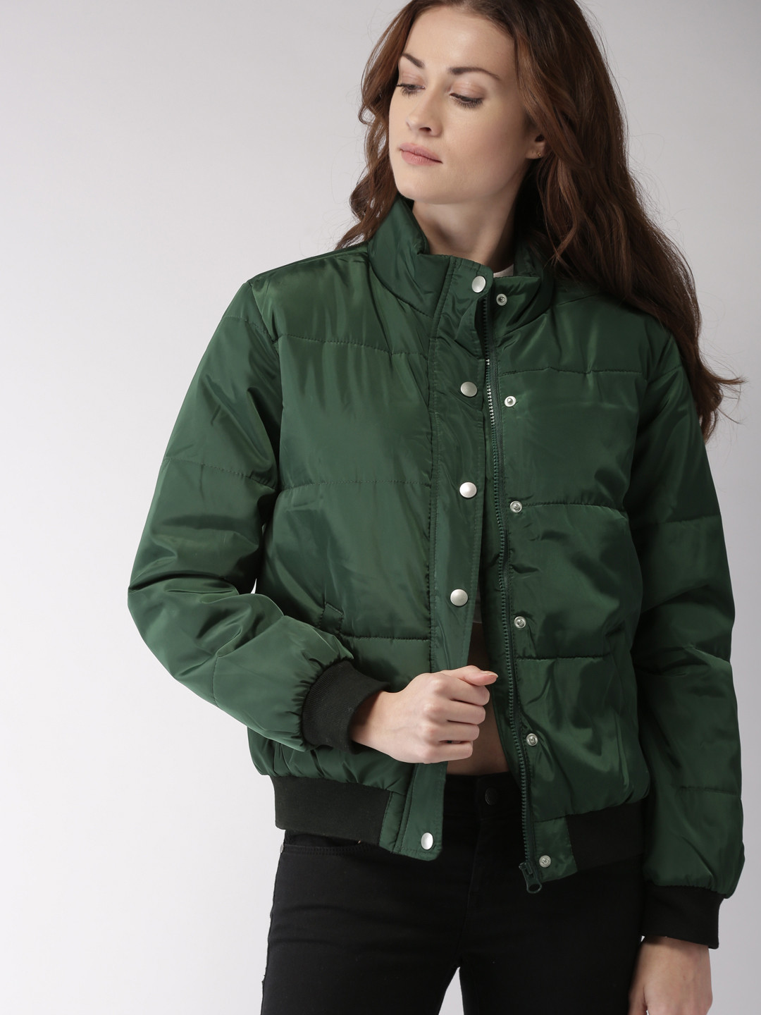 Buy FOREVER 21 Women Green Solid Puffer Jacket - Jackets for Women 7694742 | Myntra
