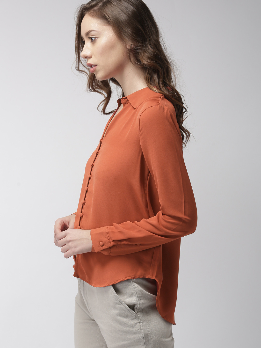 Buy FOREVER 21 Women Rust Regular Fit Solid Casual Shirt - Shirts for ...